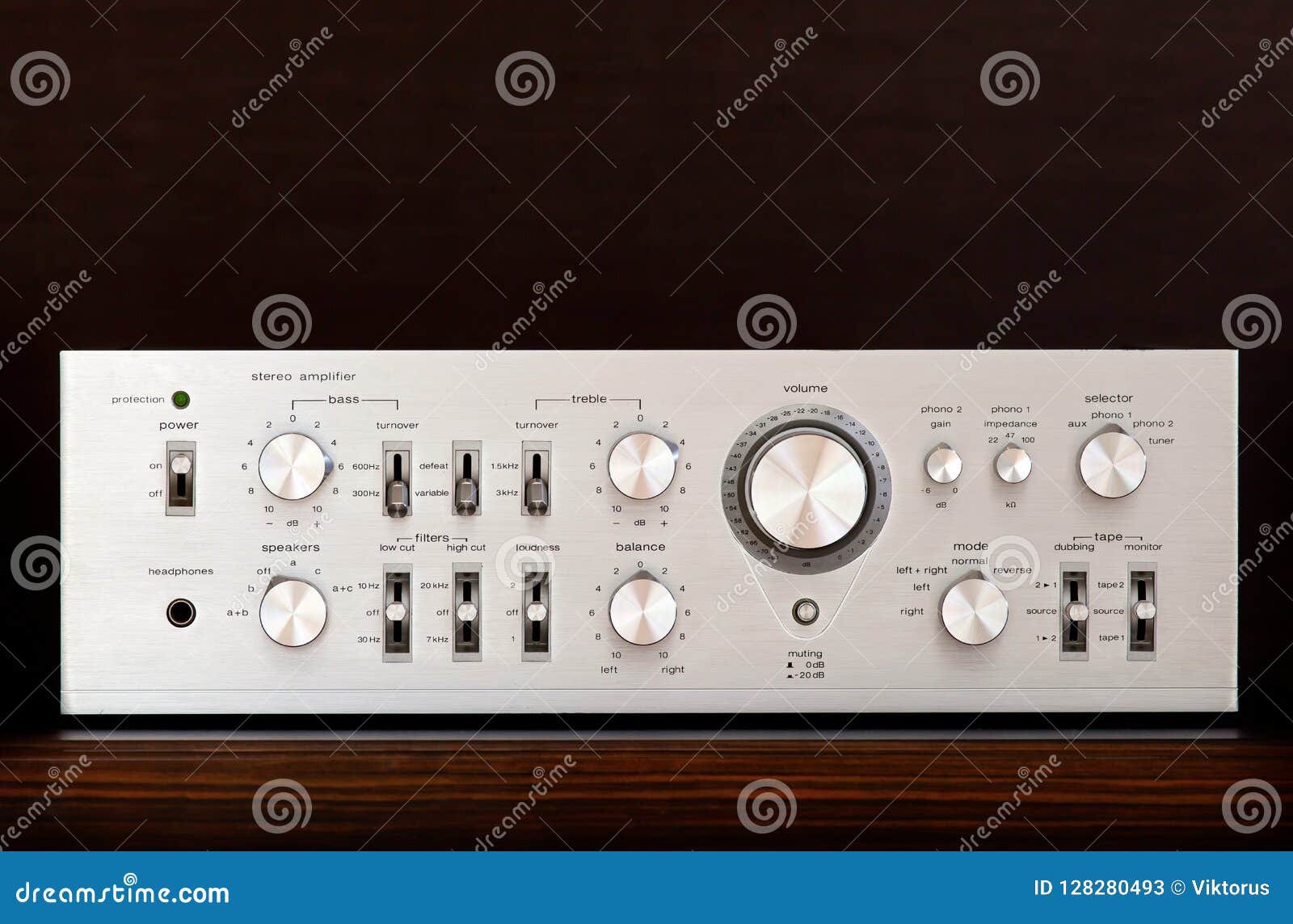 Vintage Audio Stereo Amplifier Shiny Metal Front Panel Stock Image ...
