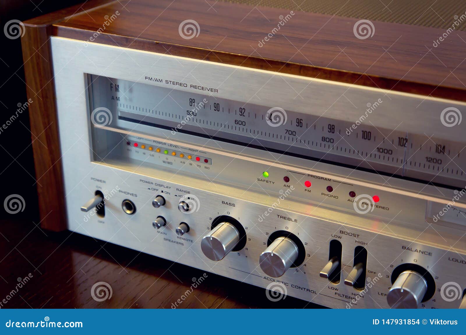 Vintage Audio Stereo Receiver Front Panel Stock Photo - Image of switch ...