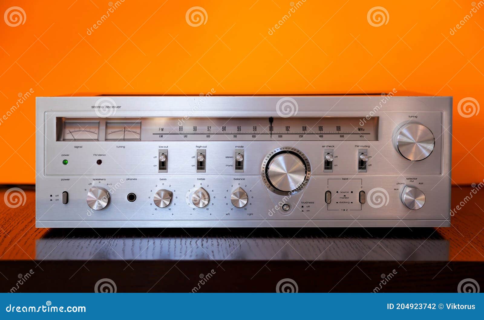 Vintage Audio Stereo Receiver with Shiny Metal Front Panel Stock Photo ...