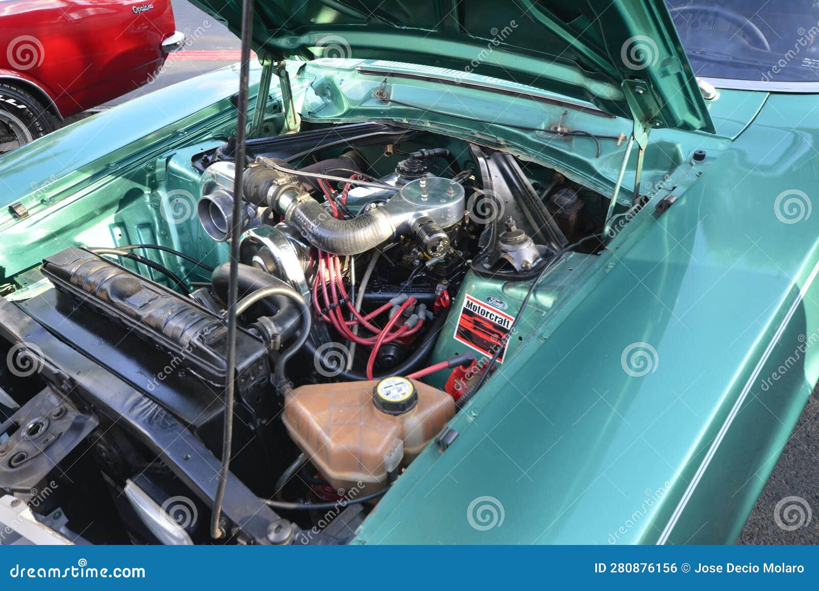 Vintage Automobile on Display at Vintage Car Fair with Open Engine ...