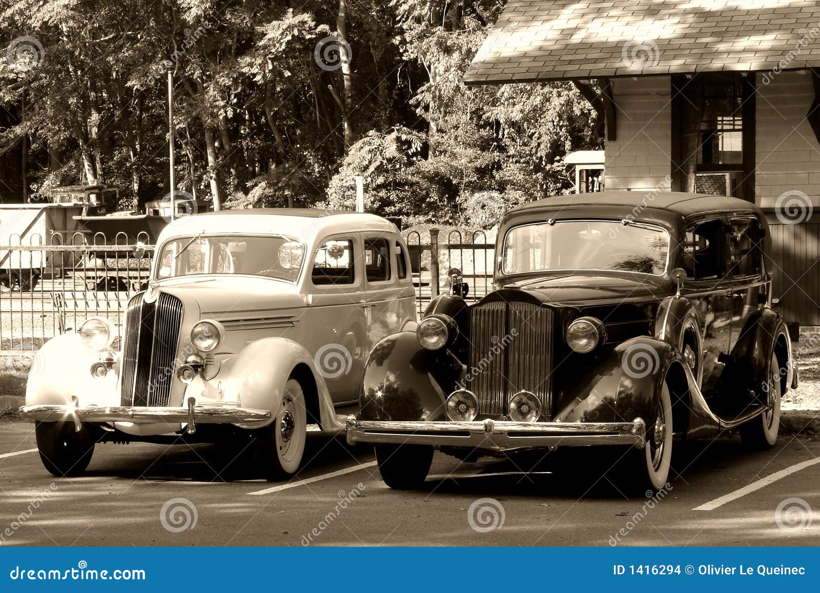 Vintage Automobiles at an Antique Train Station Stock Photo - Image of ...