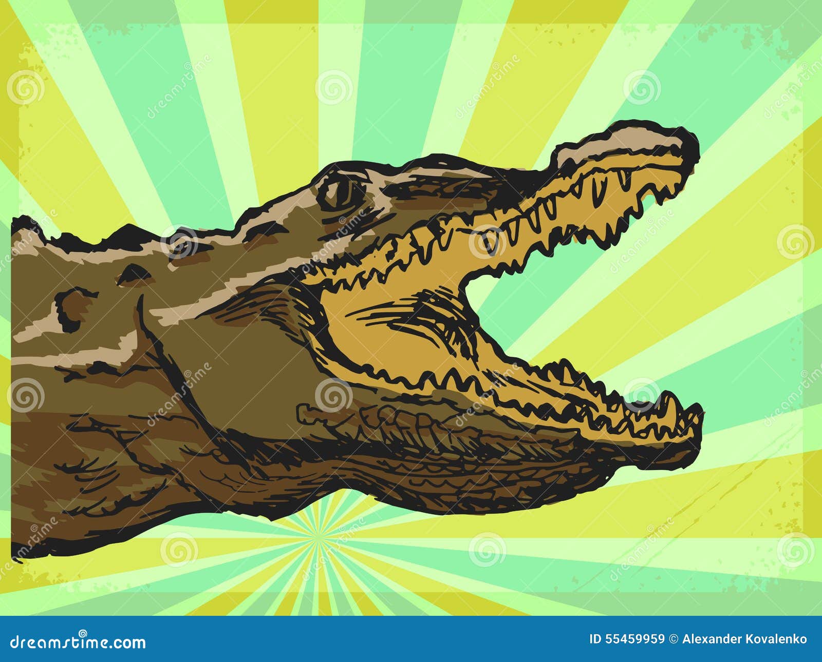 Vintage Crocodile Illustration: Retro Vector Drawing In Tim Doyle Style ...