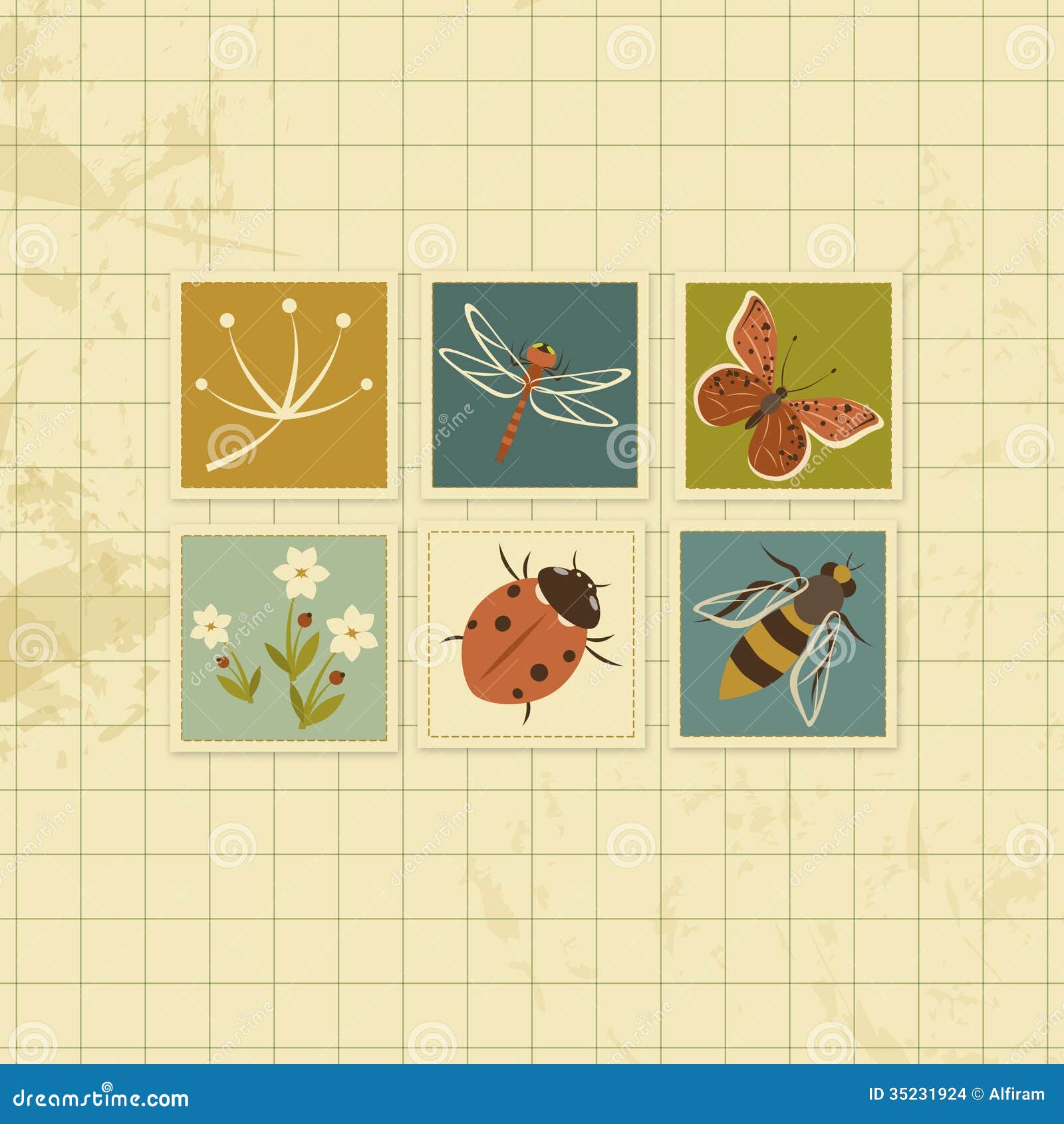 Vintage Background with Insects Cards Stock Vector - Illustration of ...