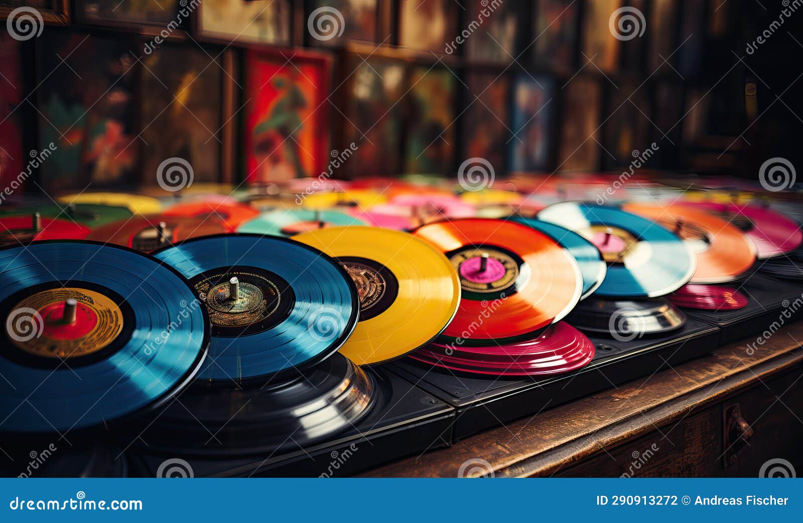 Vintage Background Made of Colored Vinyl Records. Stock Photo - Image ...