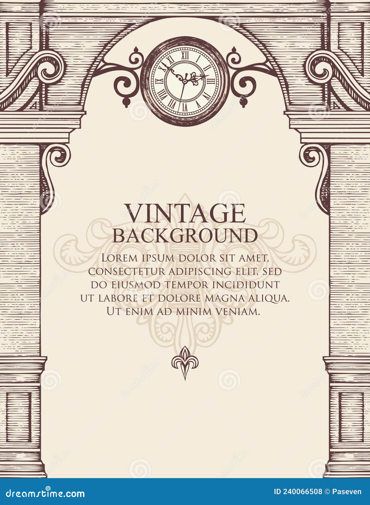 Vintage Background with Medieval Arch and Old Clock Stock Vector ...