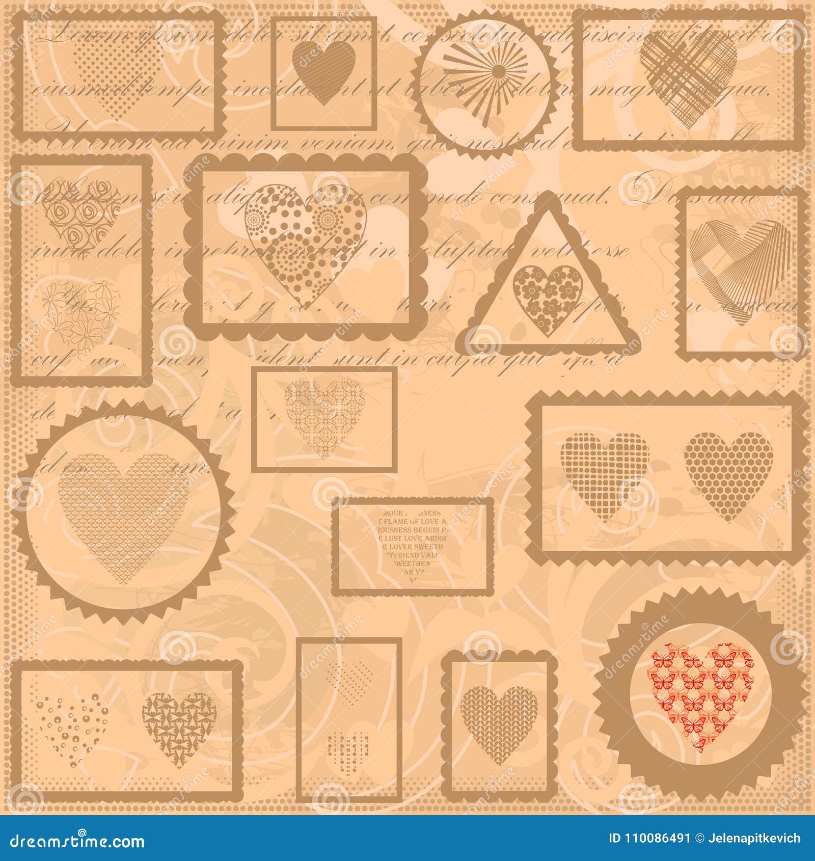 Vintage Background with Post Stamps Stock Illustration - Illustration ...