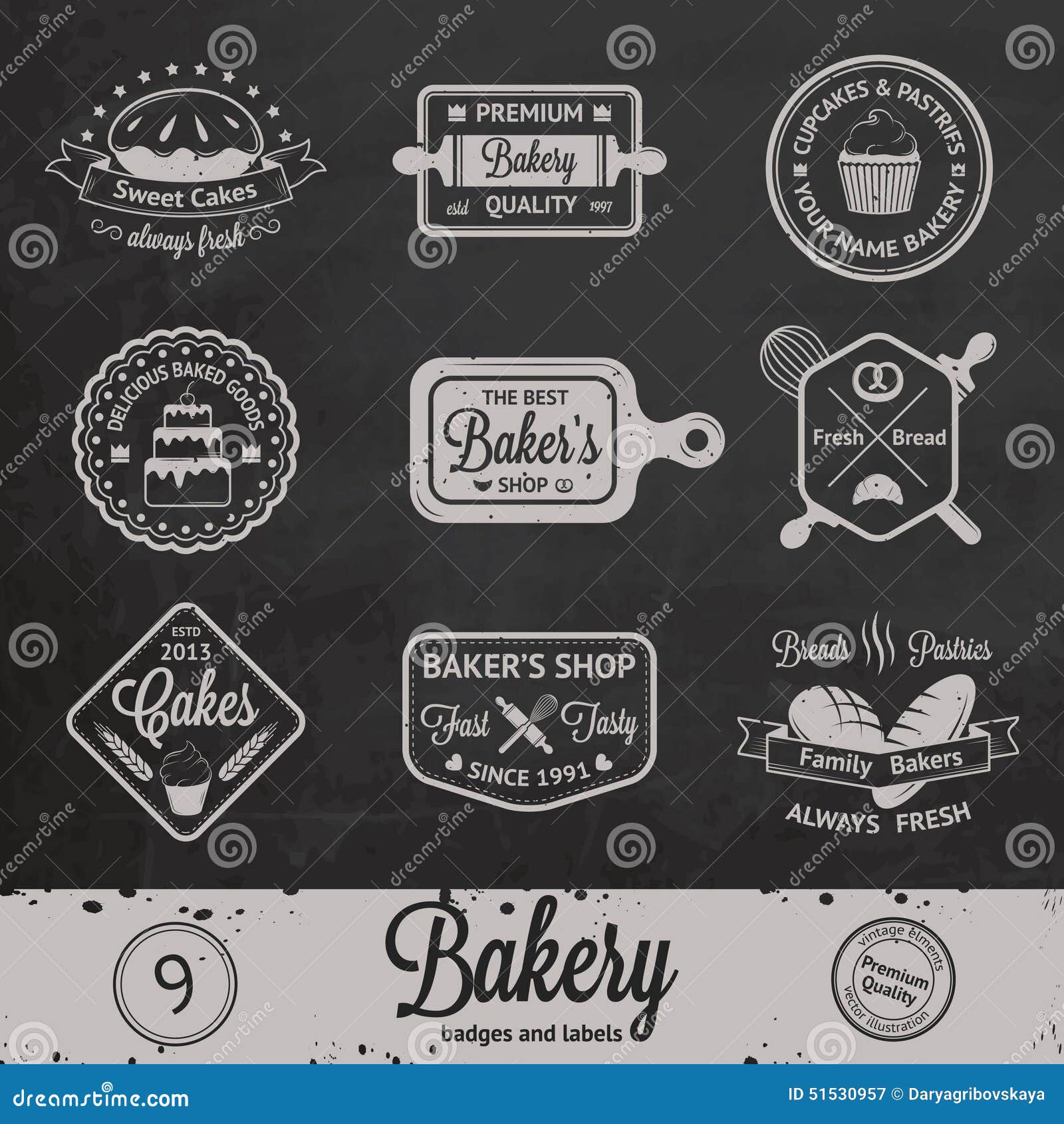 Vintage Bakery Badges, Labels And Logos Cartoon Vector | CartoonDealer ...