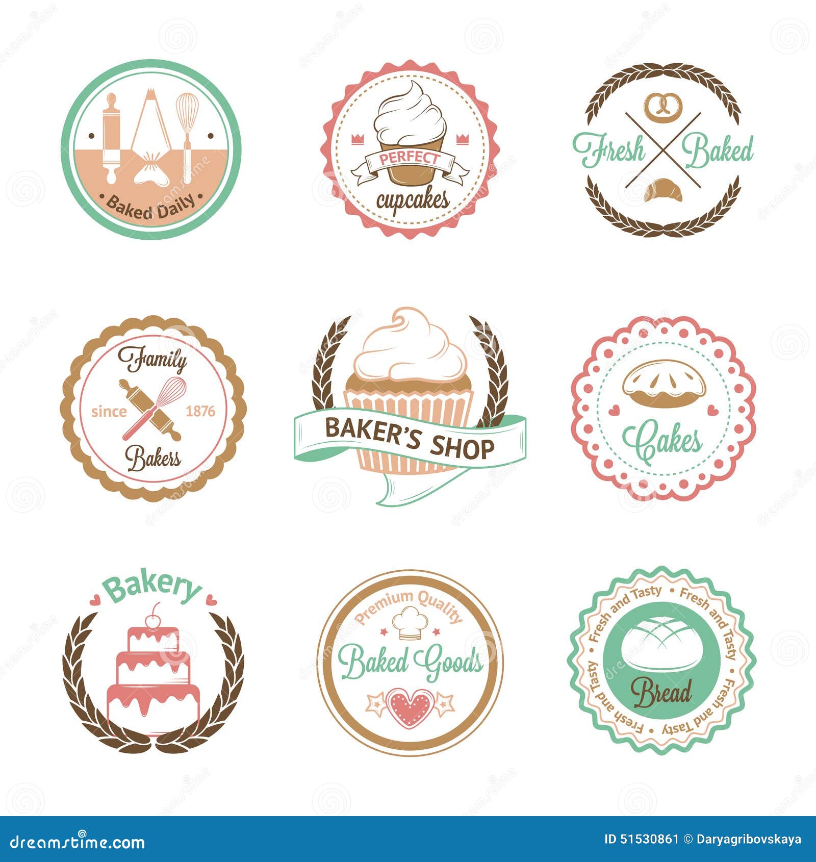 Vintage Bakery Badges, Labels And Logos Cartoon Vector | CartoonDealer ...