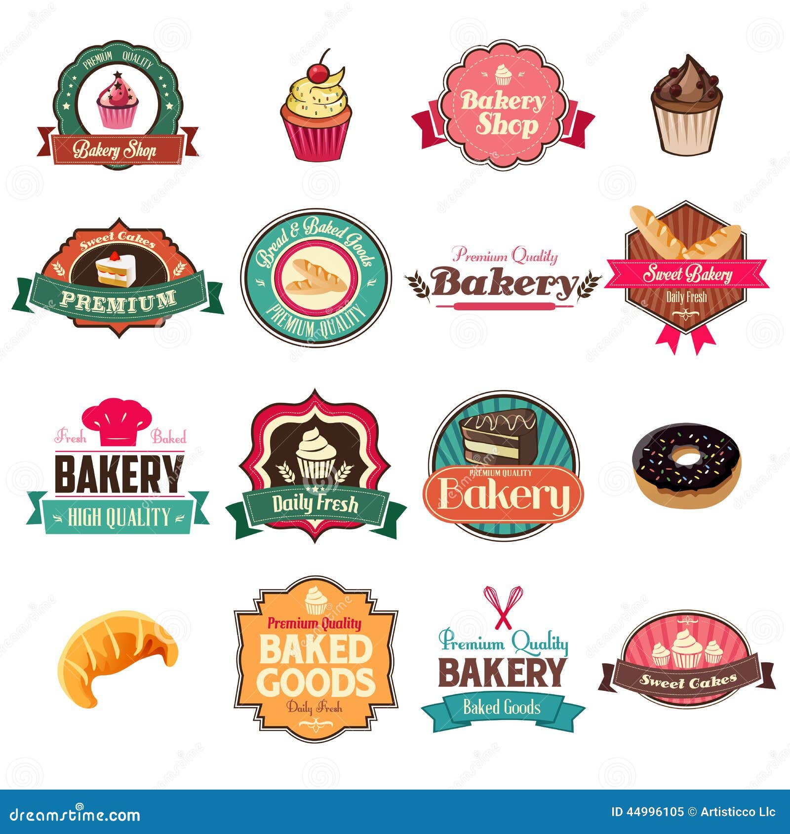 Vintage Bakery Collection of Icons and Tags Stock Vector - Illustration ...