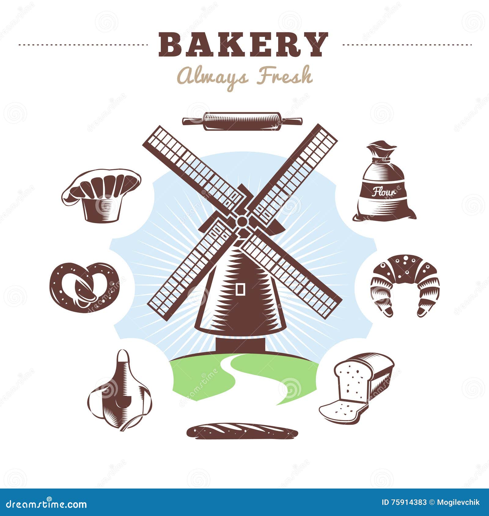 Vintage Bakery Element Set stock vector. Illustration of collection ...