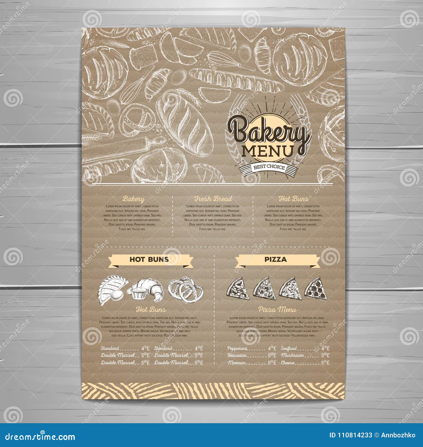 Vintage Bakery Menu Design on Cardboard Background. Stock Vector ...