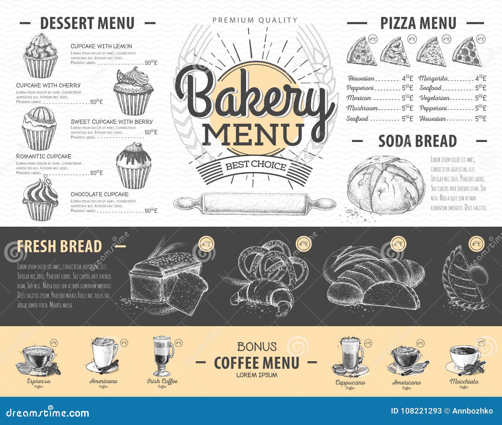 Vintage Bakery Menu Design. Restaurant Menu Stock Vector - Illustration ...