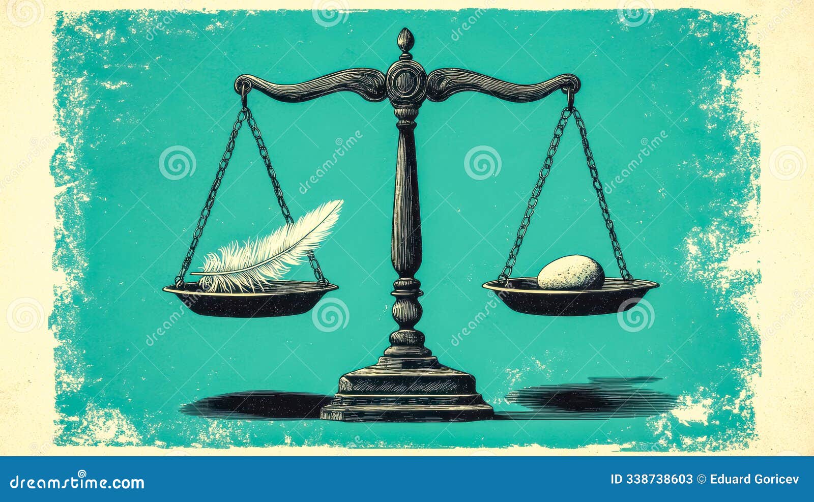 Vintage Balance Scale Weighing a Feather and an Egg on a Teal ...