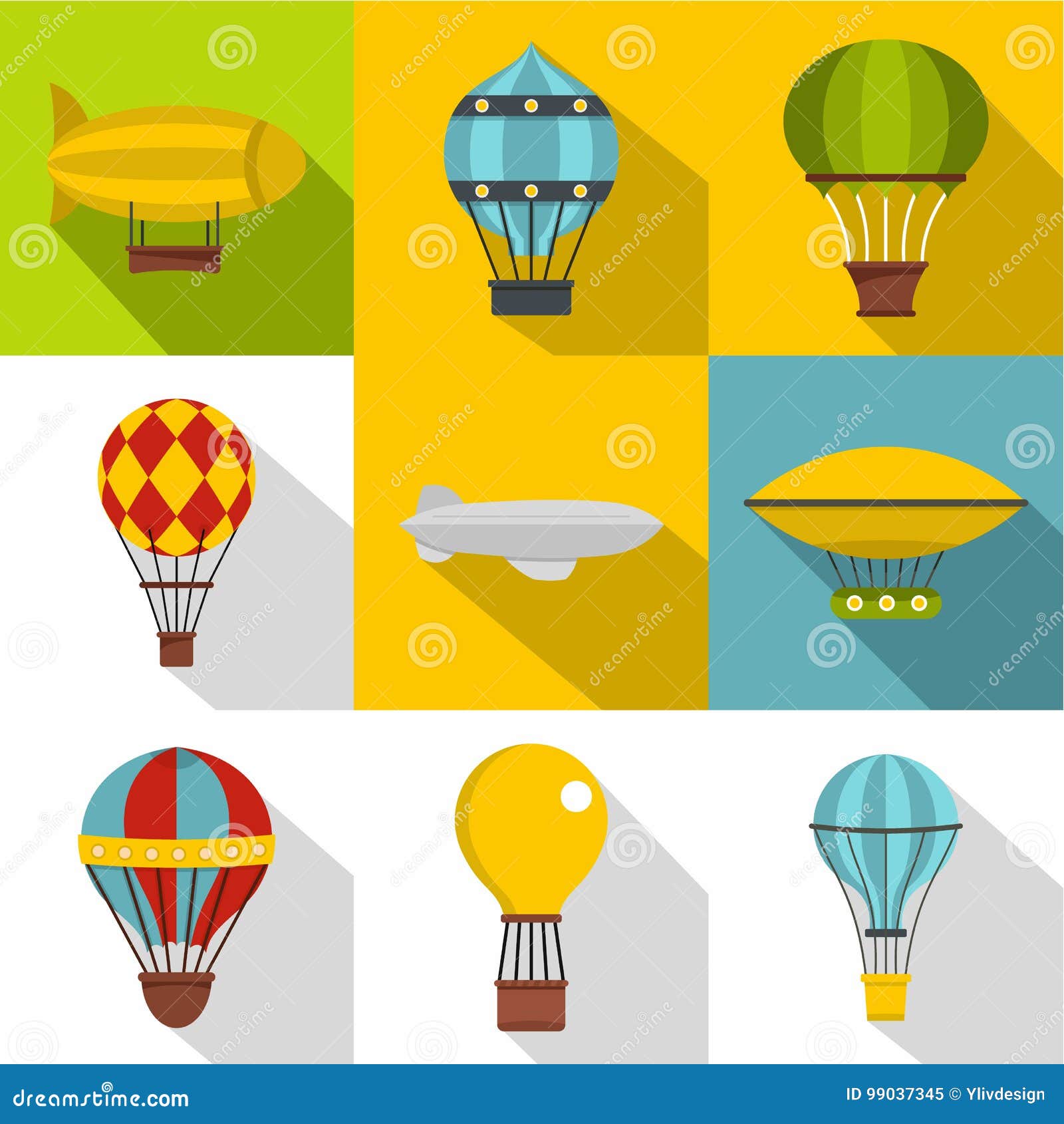Vintage Balloons Icon Set, Flat Style Stock Vector - Illustration of ...
