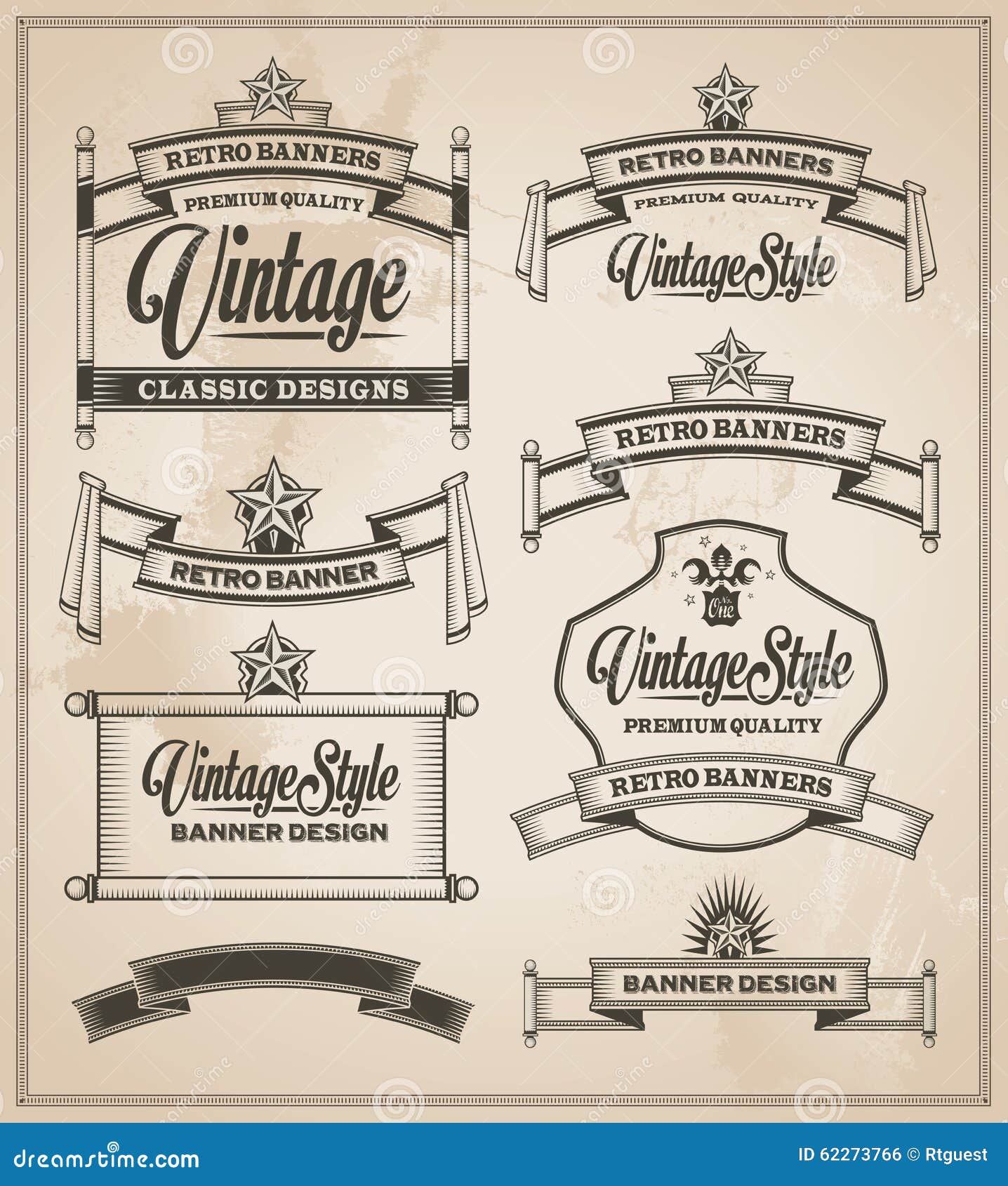 Vintage Banner and Ribbon Vector Set Stock Vector - Illustration of ...
