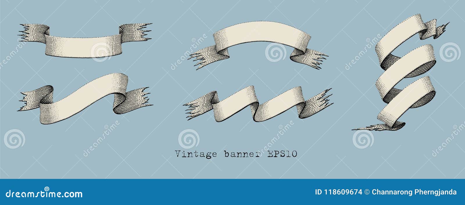 Vintage Banners Hand Drawing Engraving Illustration Stock Vector ...