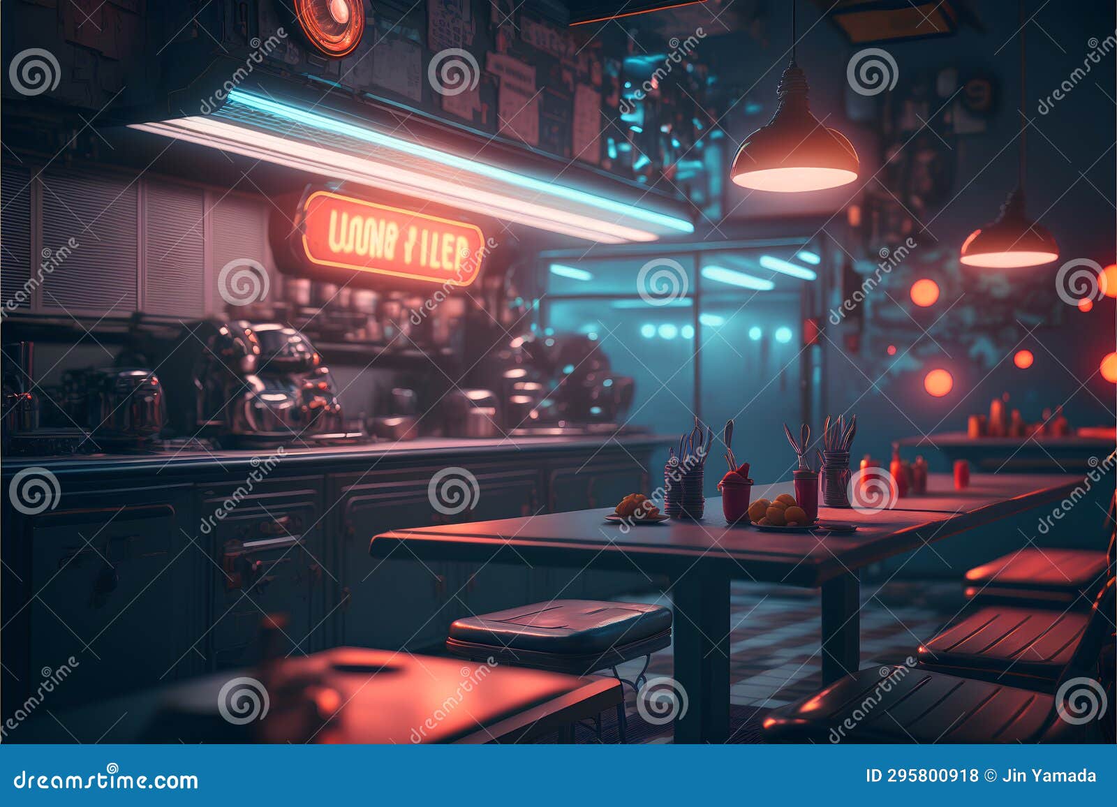 Vintage Bar Interior with Neon Lights. 3D Rendering Stock Illustration ...