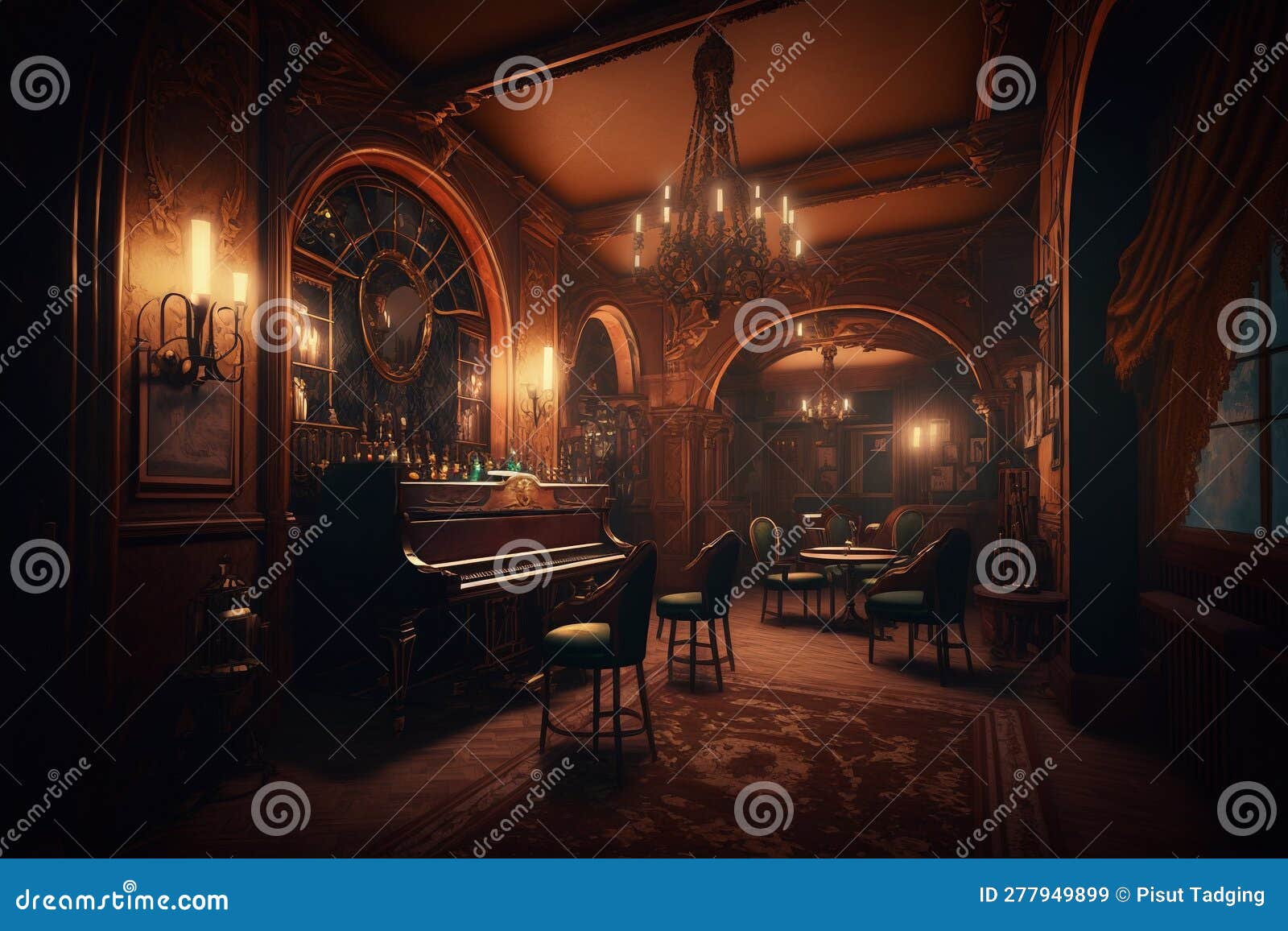 The Bar in Nighttime with AI Generated. Stock Illustration ...
