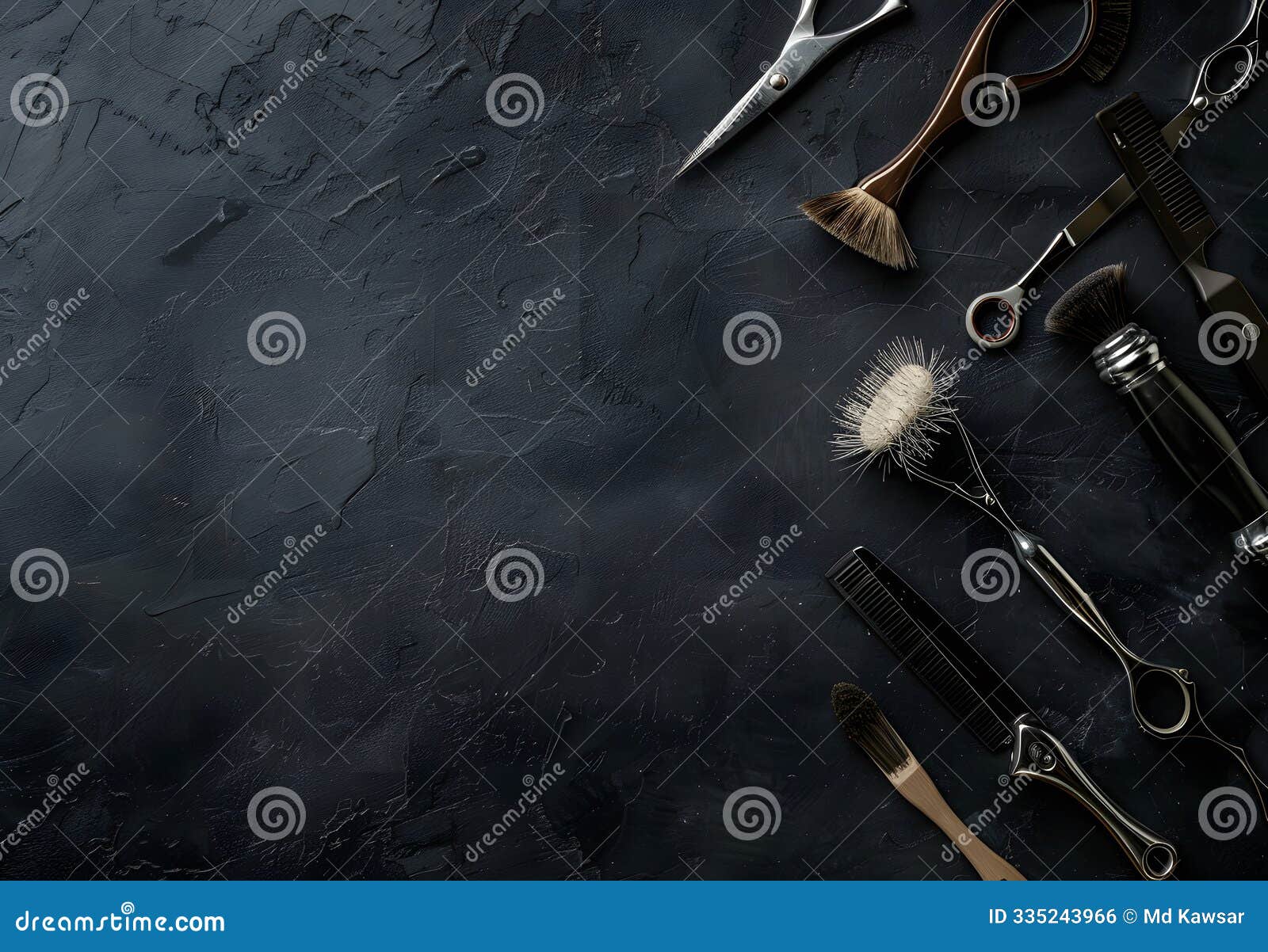 Vintage Barber Shop Tools on Black Background Stock Illustration ...