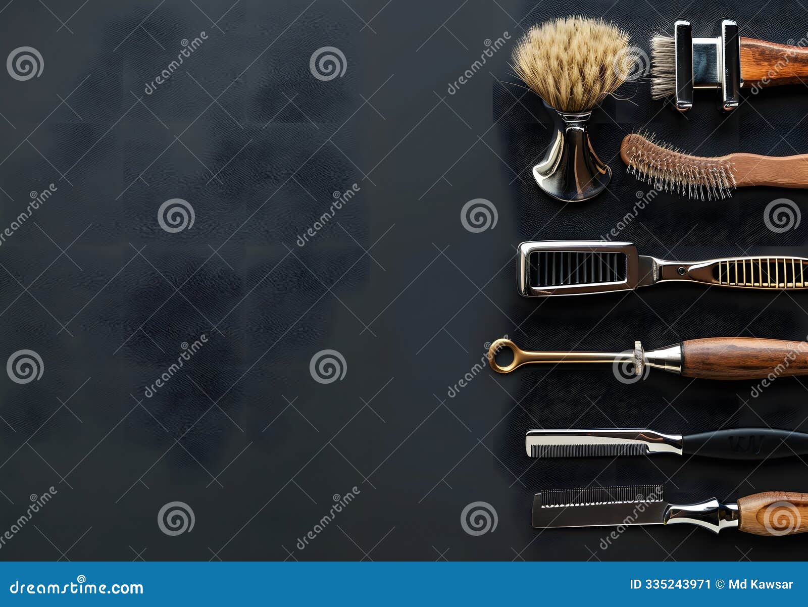 Vintage Barber Shop Tools on Black Background Stock Illustration ...