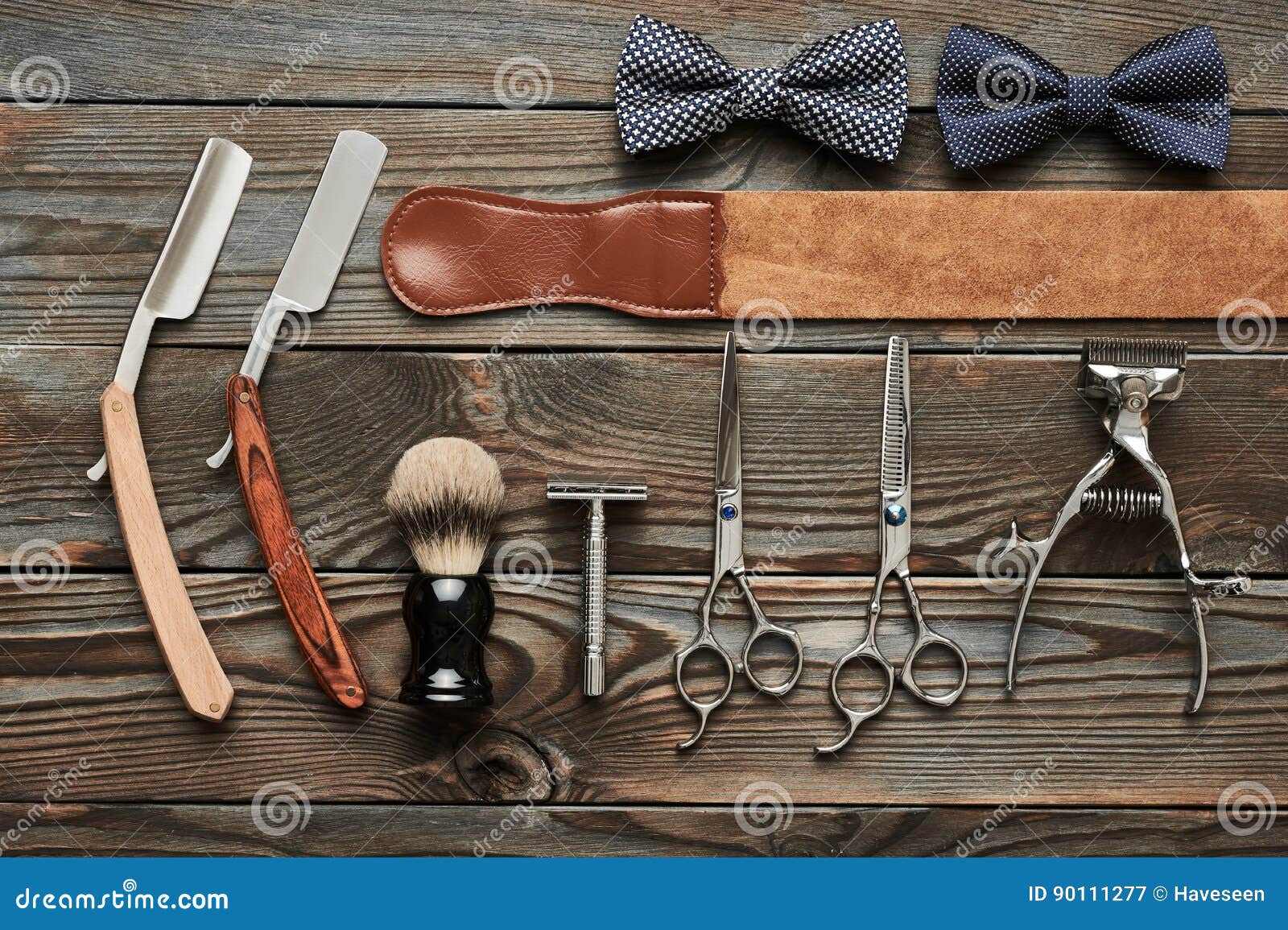 Vintage Barber Shop Tools on Wooden Background Stock Image - Image of ...
