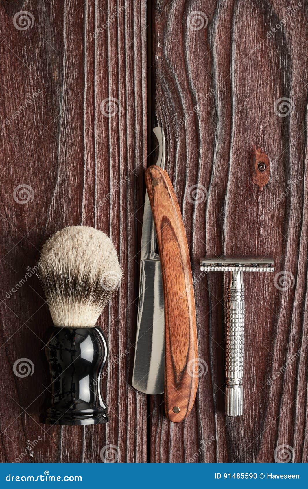 Vintage Barber Shop Tools on Wooden Background Stock Photo - Image of ...