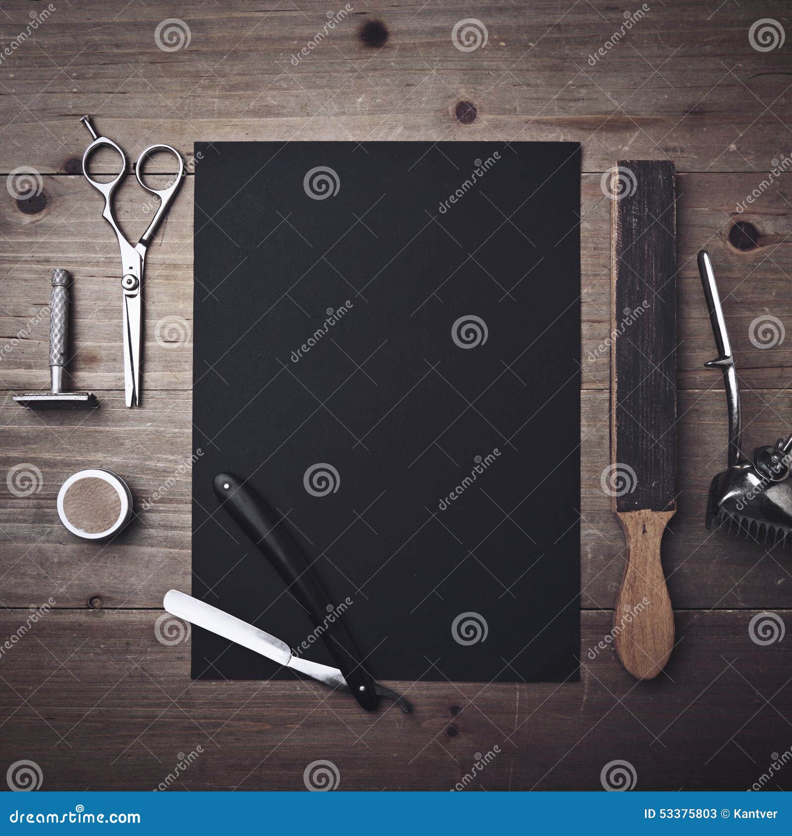 Vintage Barber Tools and Black Page Stock Image - Image of blank, paper ...