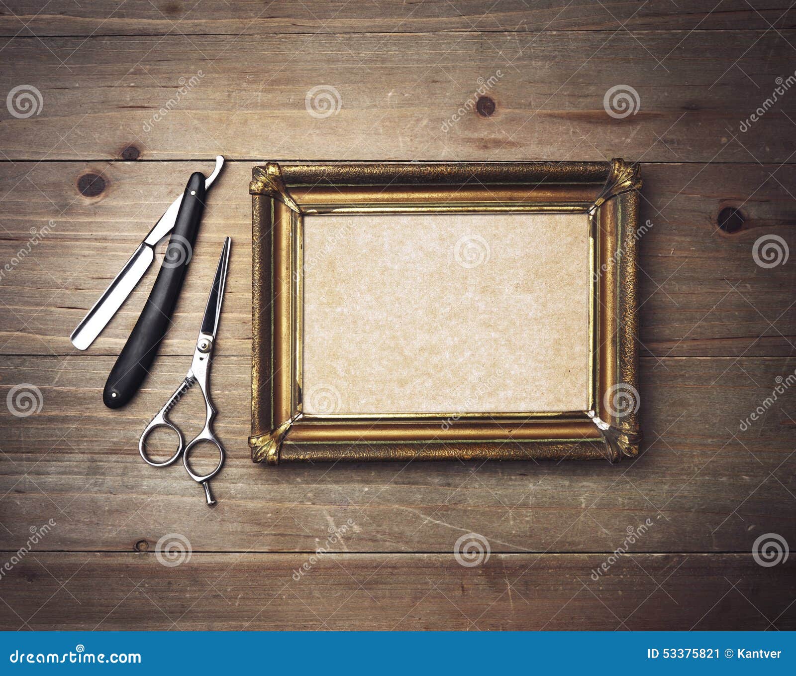 Vintage Barber Tools and White Poster with a Frame Stock Image - Image ...