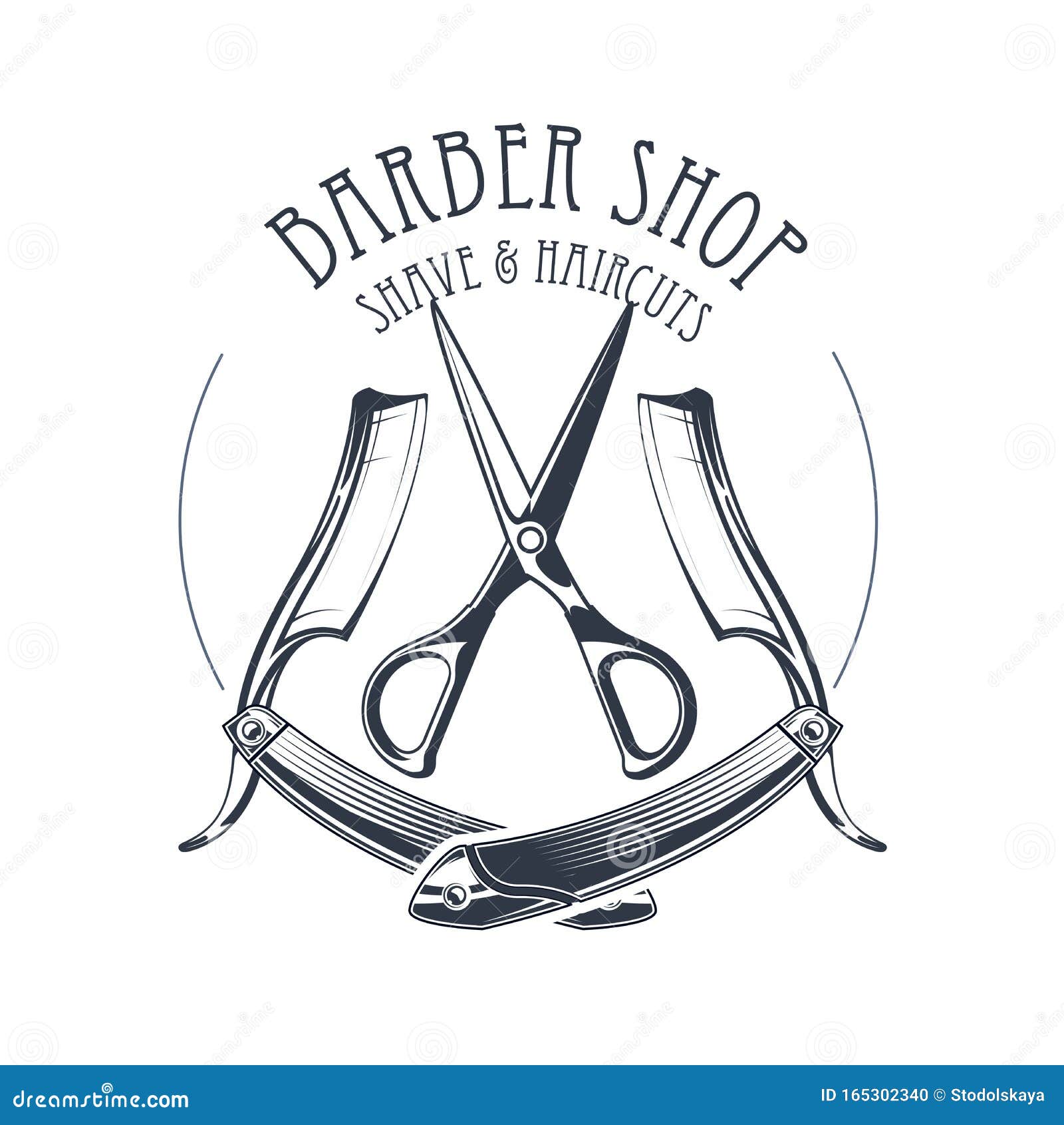 Vintage Barbershop or Hairdressing Salon Emblem, Scissors and Straight ... Vintage Barbershop or Hairdressing Salon Emblem, Scissors and Straight ...