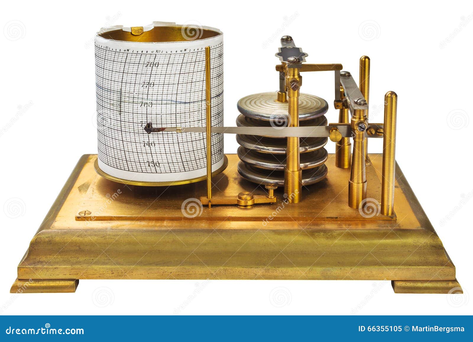 Vintage Barograph Isolated on White Stock Image - Image of atmospheric ...