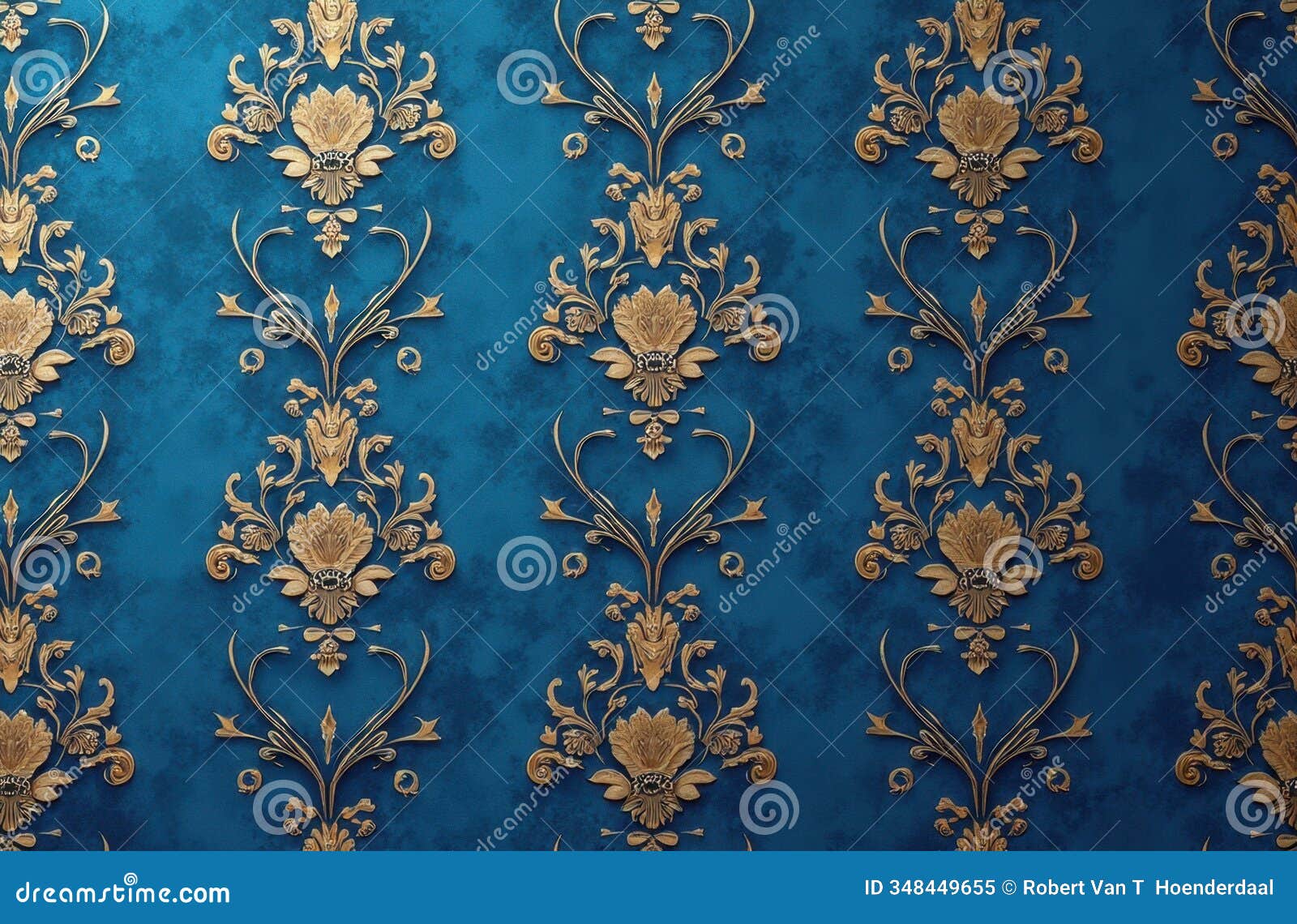 Vintage Baroque Blue Floral Wallpaper Stock Illustration - Illustration ...
