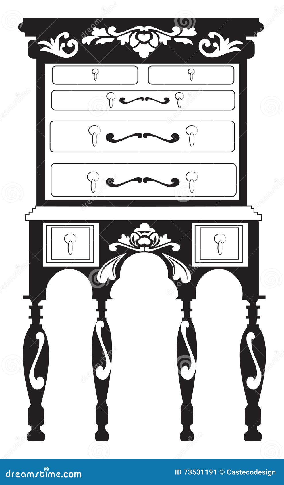 Vintage Baroque Rich Commode Table Stock Illustration - Illustration of ...