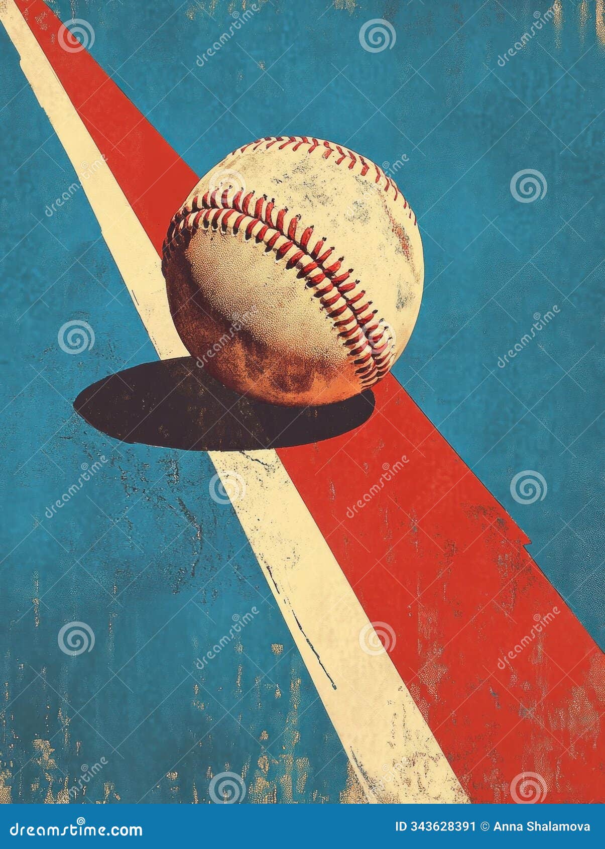 Vintage Baseball Art with Bold Graphic Design on Blue and Red ...
