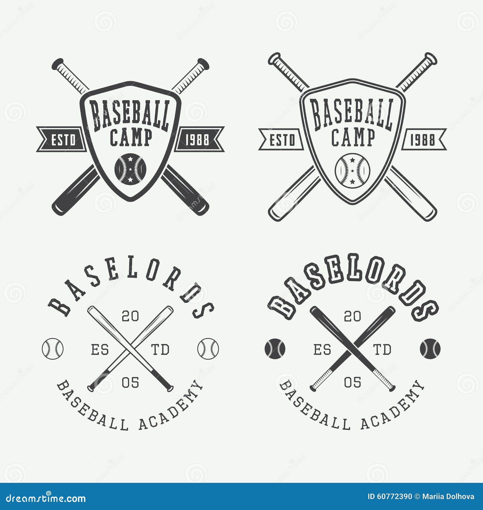 Vintage Baseball Logos, Emblems, Badges And Design Elements. Stock ...