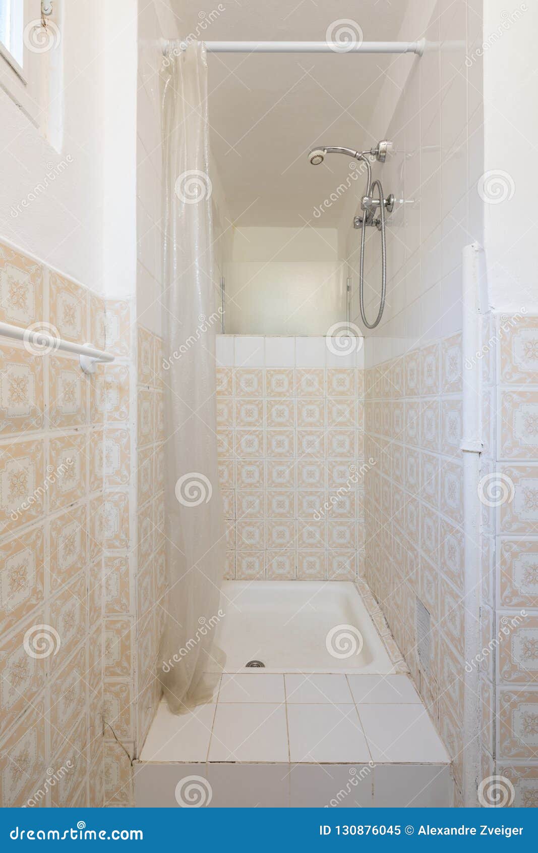 Vintage Bathroom with Cream-colored Tiles Stock Image - Image of indoor ...