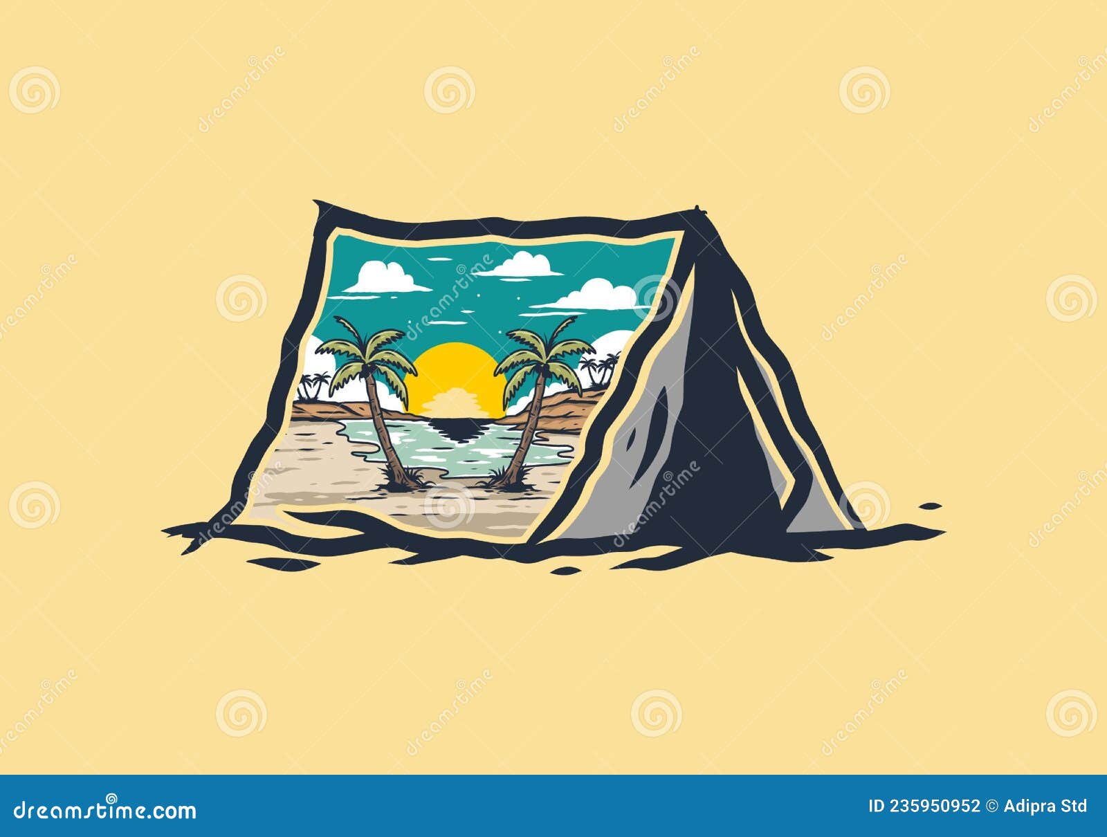 Vintage Bay Beach Illustration Graphic Stock Vector - Illustration of ...
