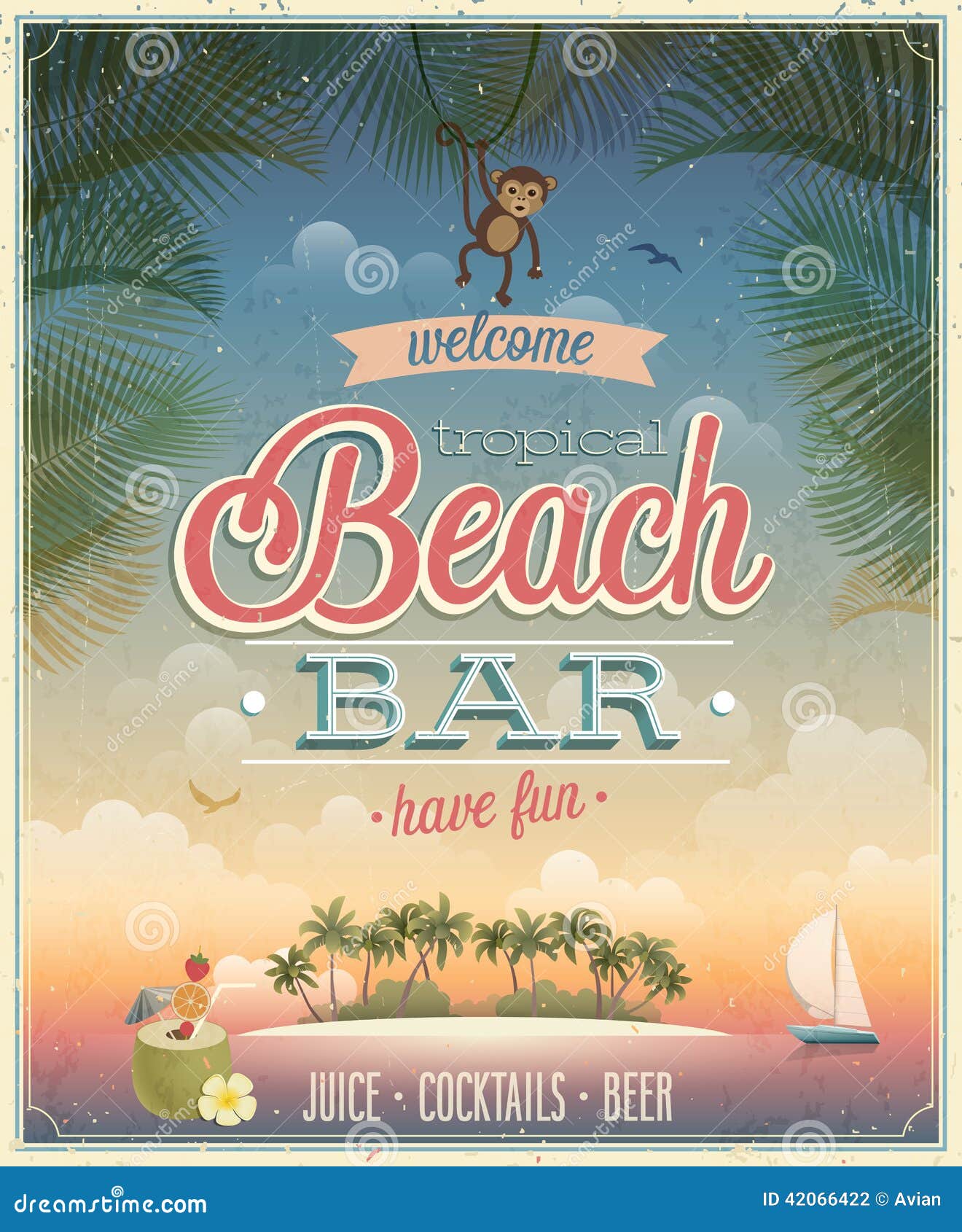 Vintage Beach Bar poster. stock vector. Illustration of paradise - 42066422