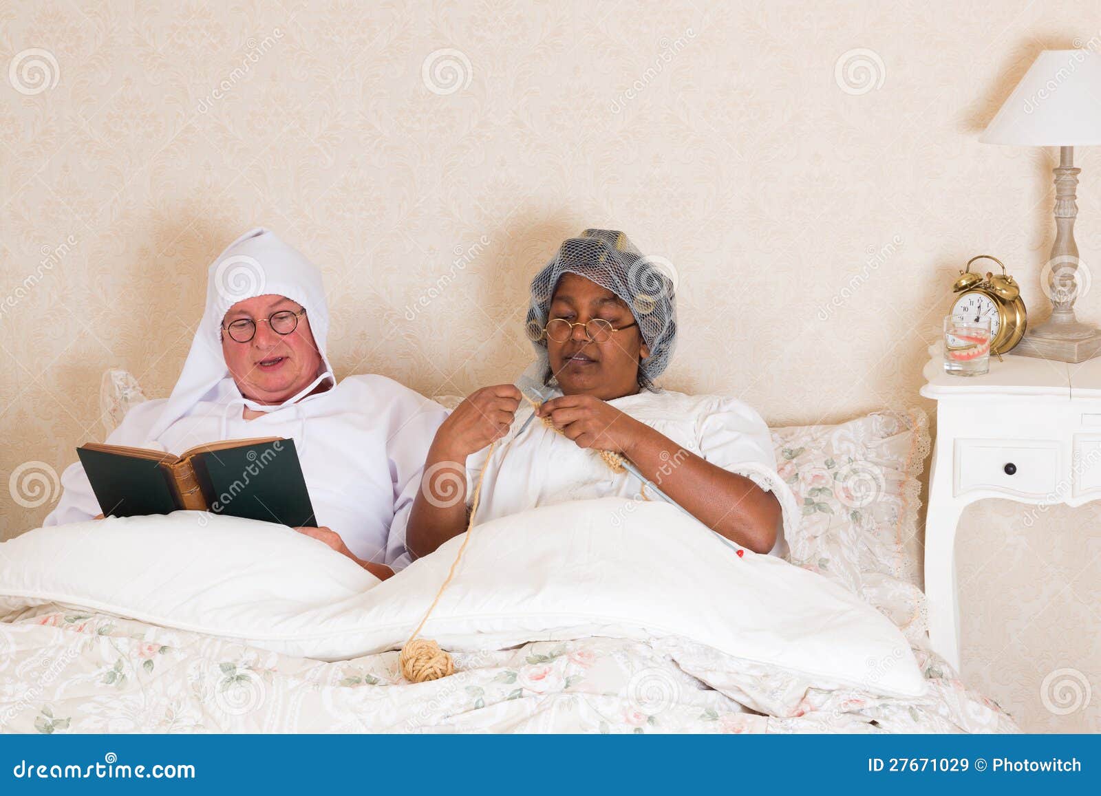 Vintage Bedroom with Elderly Couple Stock Image - Image of retiree ...