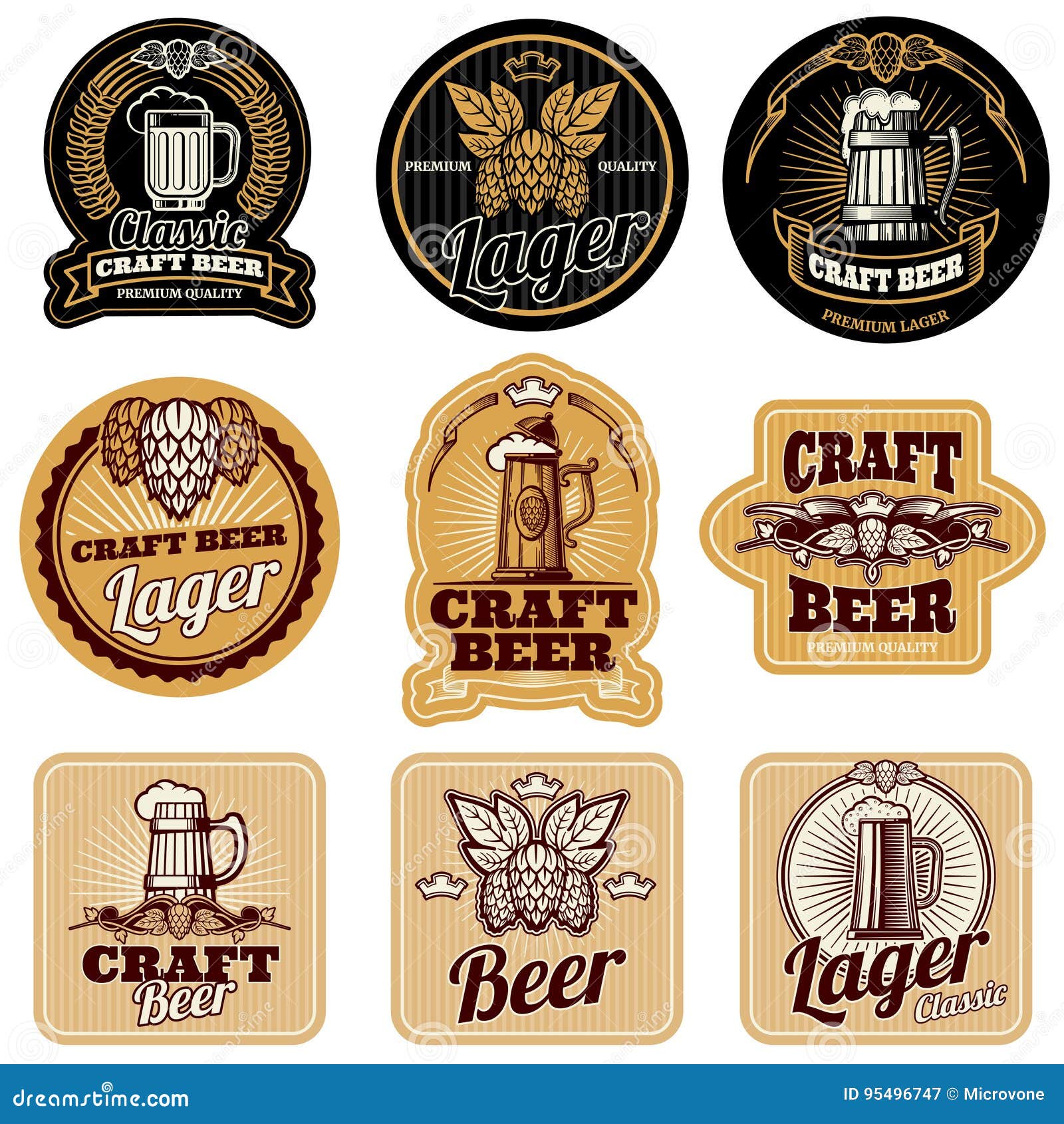 Vintage Beer Bottle Vector Labels Stock Vector - Illustration of ...