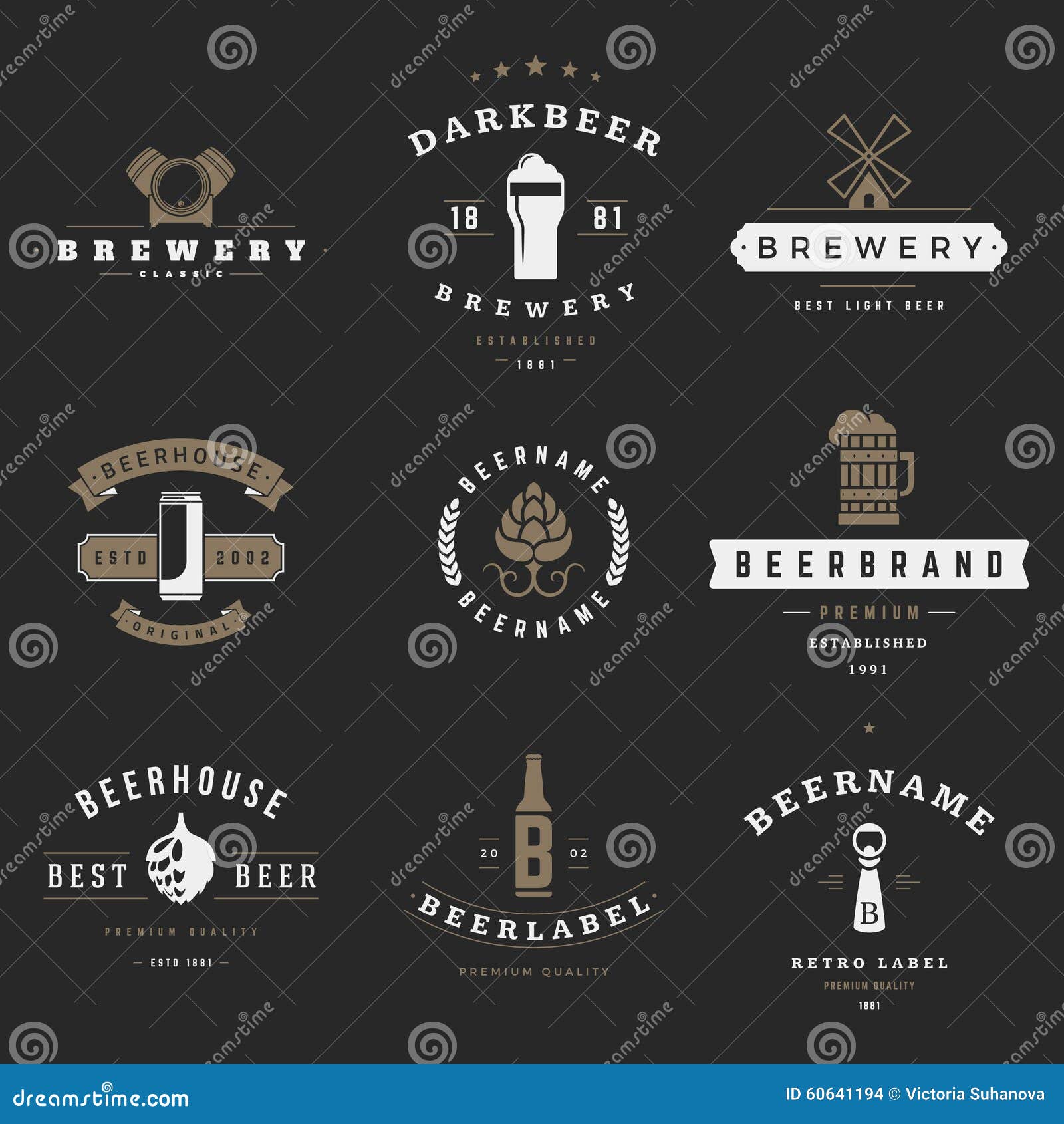 Old Brewery Logos Set. Kraft Beer Retro Signs Or Icons With Hand ...