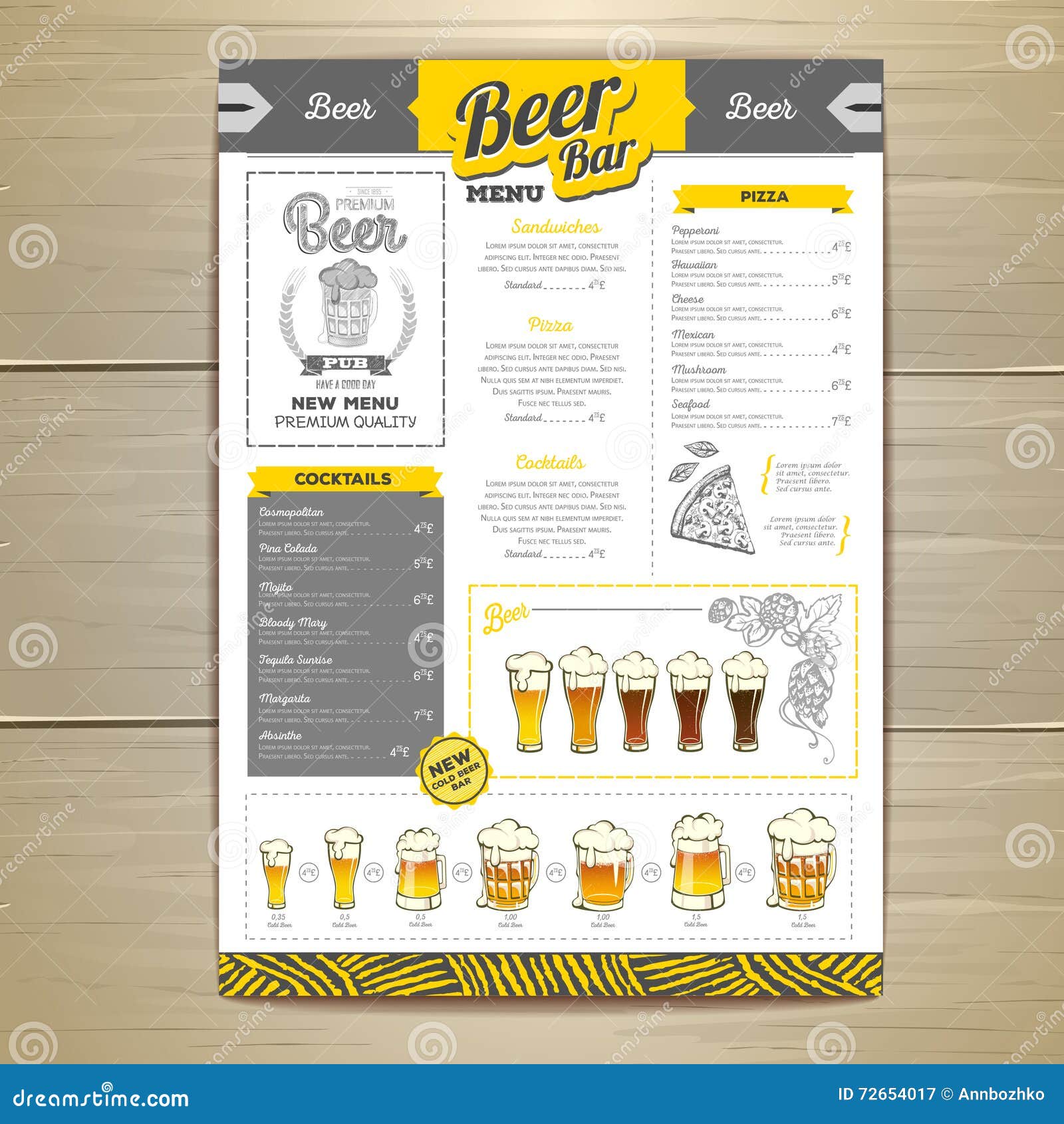 Vintage beer menu design. stock vector. Illustration of foam - 72654017