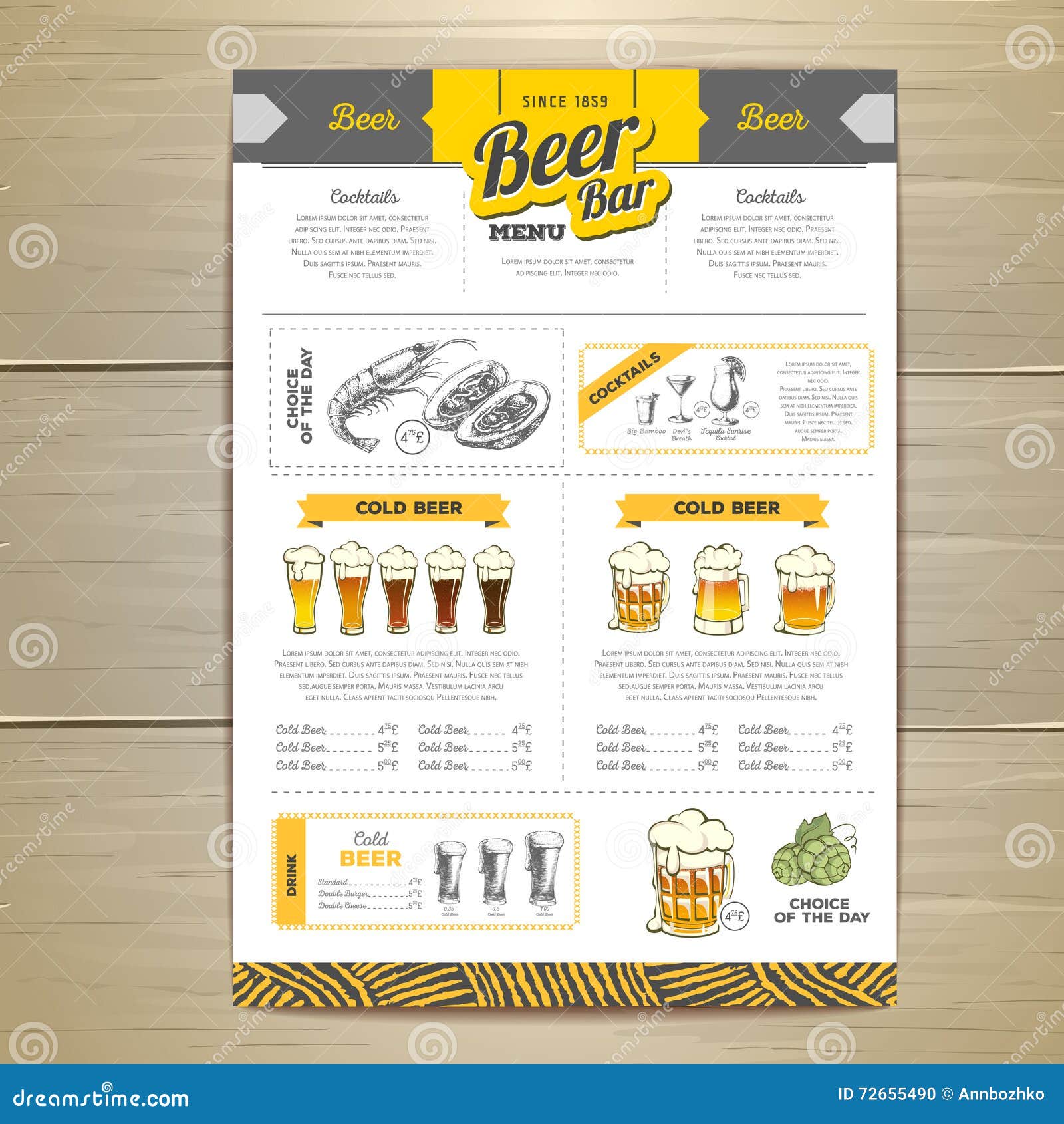 Vintage beer menu design. stock vector. Illustration of mussels - 72655490