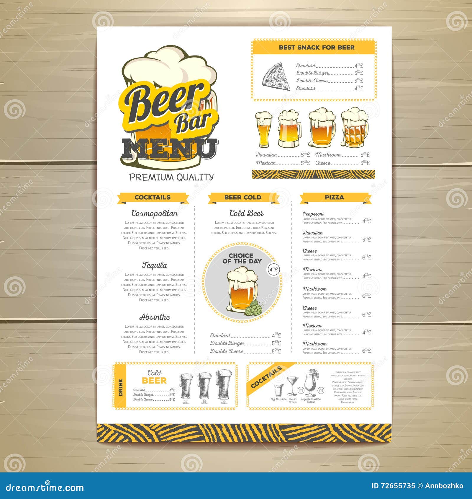 Vintage beer menu design. stock vector. Illustration of cafe - 72655735