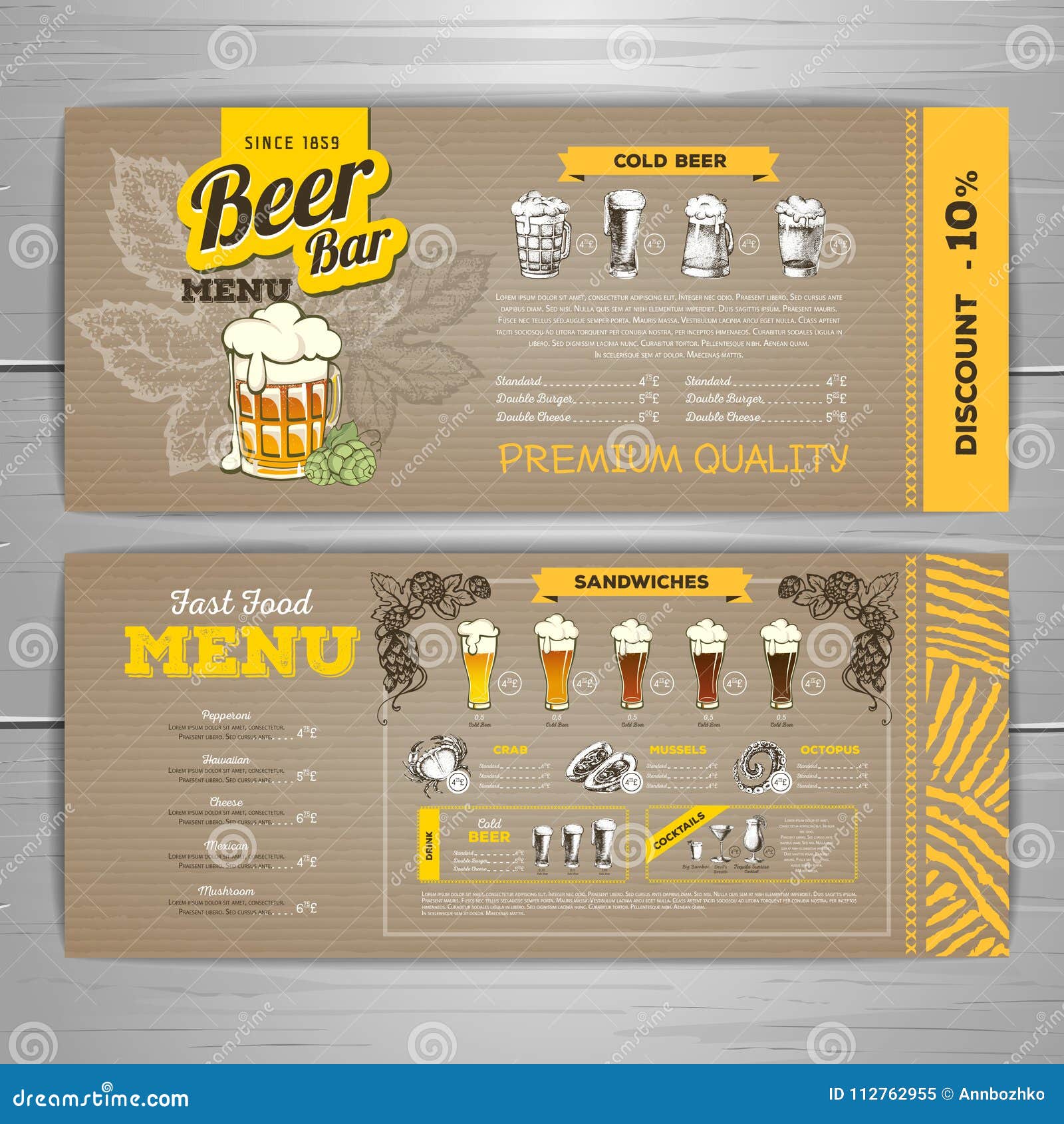 Vintage Beer Menu Design on Cardboard Background. Stock Vector ...