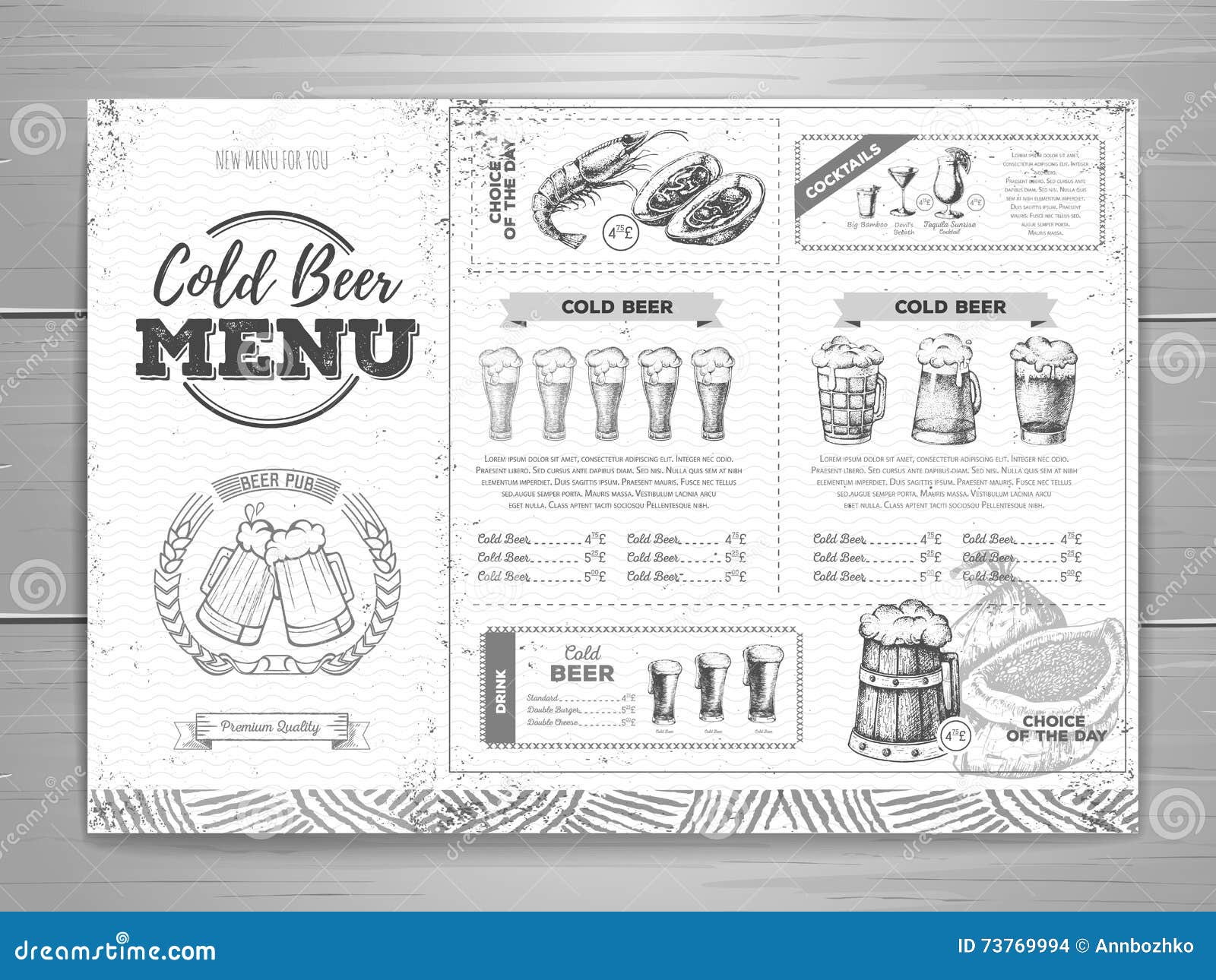 Vintage beer menu design. stock vector. Illustration of cafe - 73769994