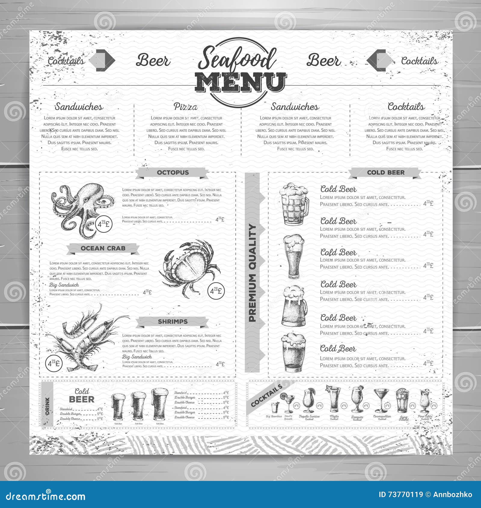 Vintage beer menu design. stock vector. Illustration of menu - 73770119