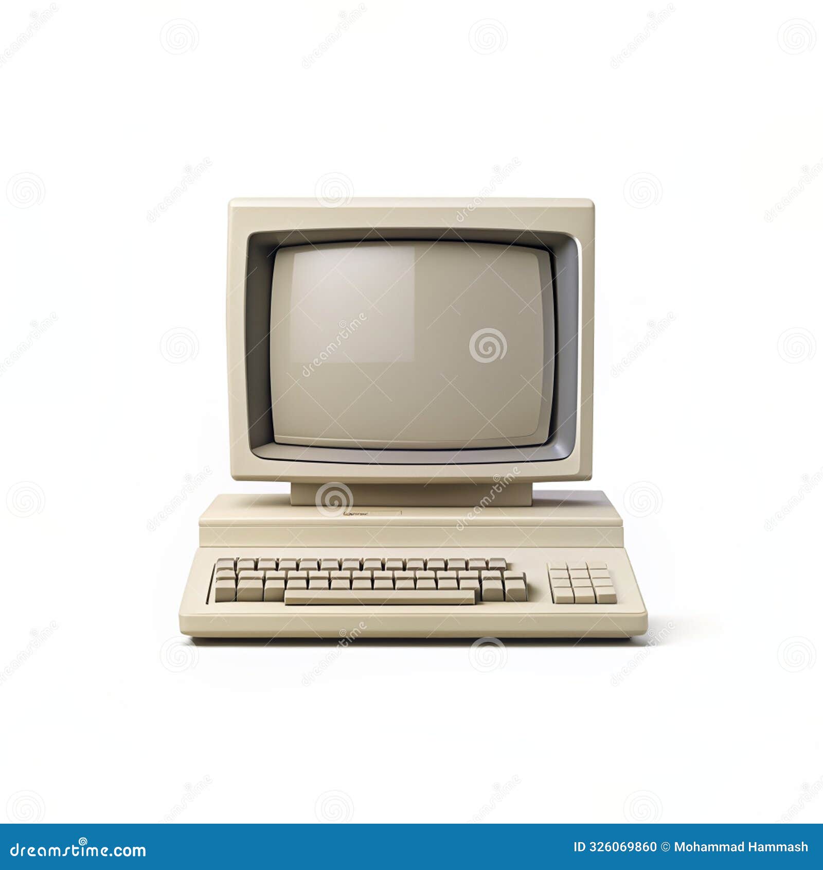 A Vintage Beige Desktop Computer with a Blank Screen, Keyboard, and a ...
