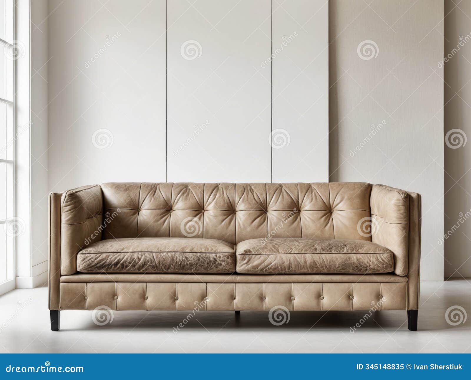 Vintage Beige Leather Sofa with Tufted Design in a Stylish Interior ...