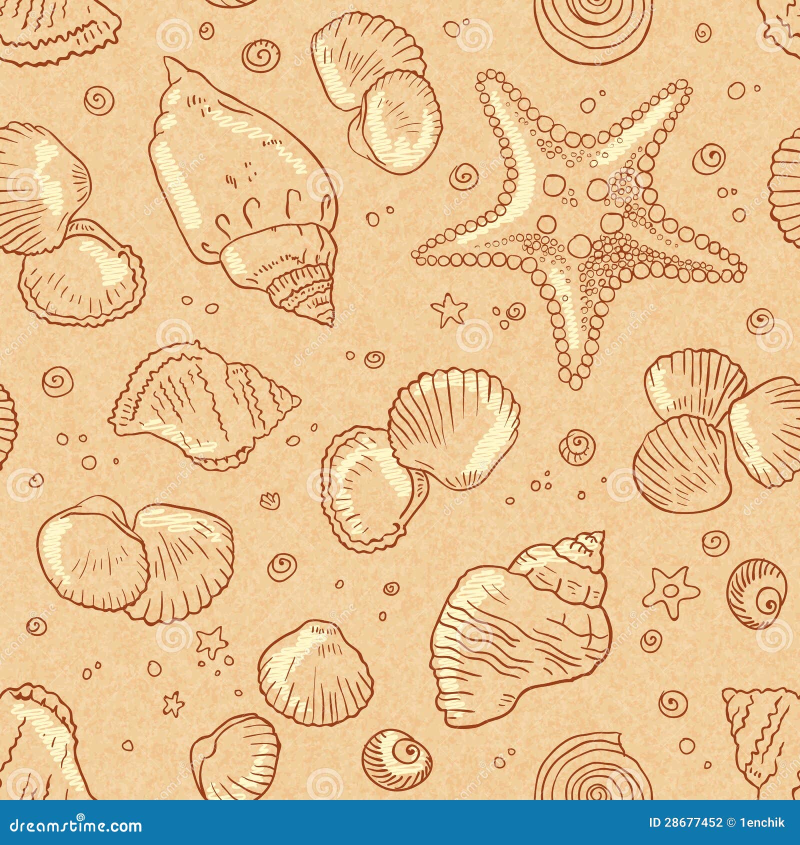 Vintage Beige Seamless Seashells Pattern Stock Vector - Illustration of ...