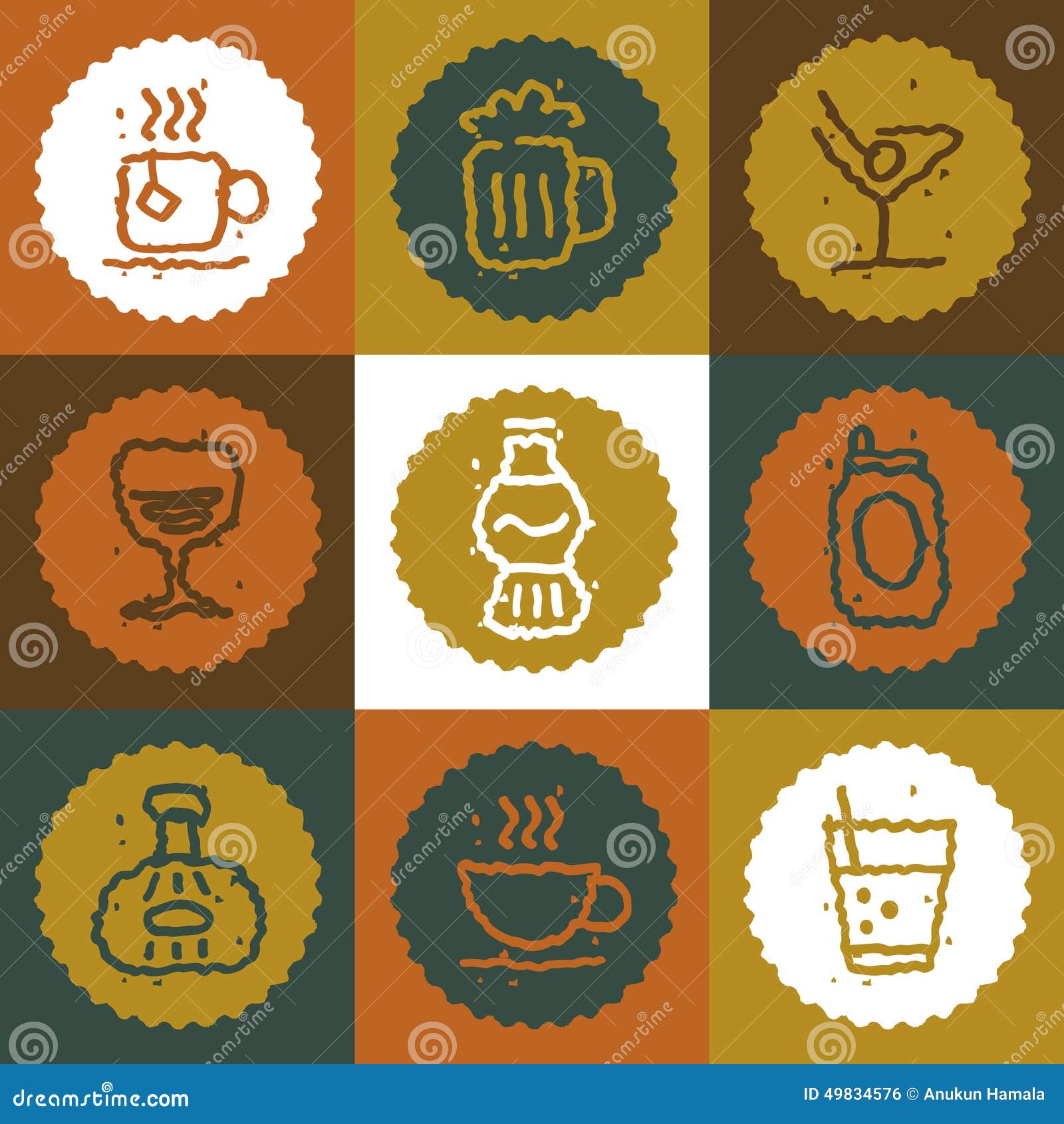 Vintage Beverages Icons Pattern Cartoon Vector | CartoonDealer.com ...